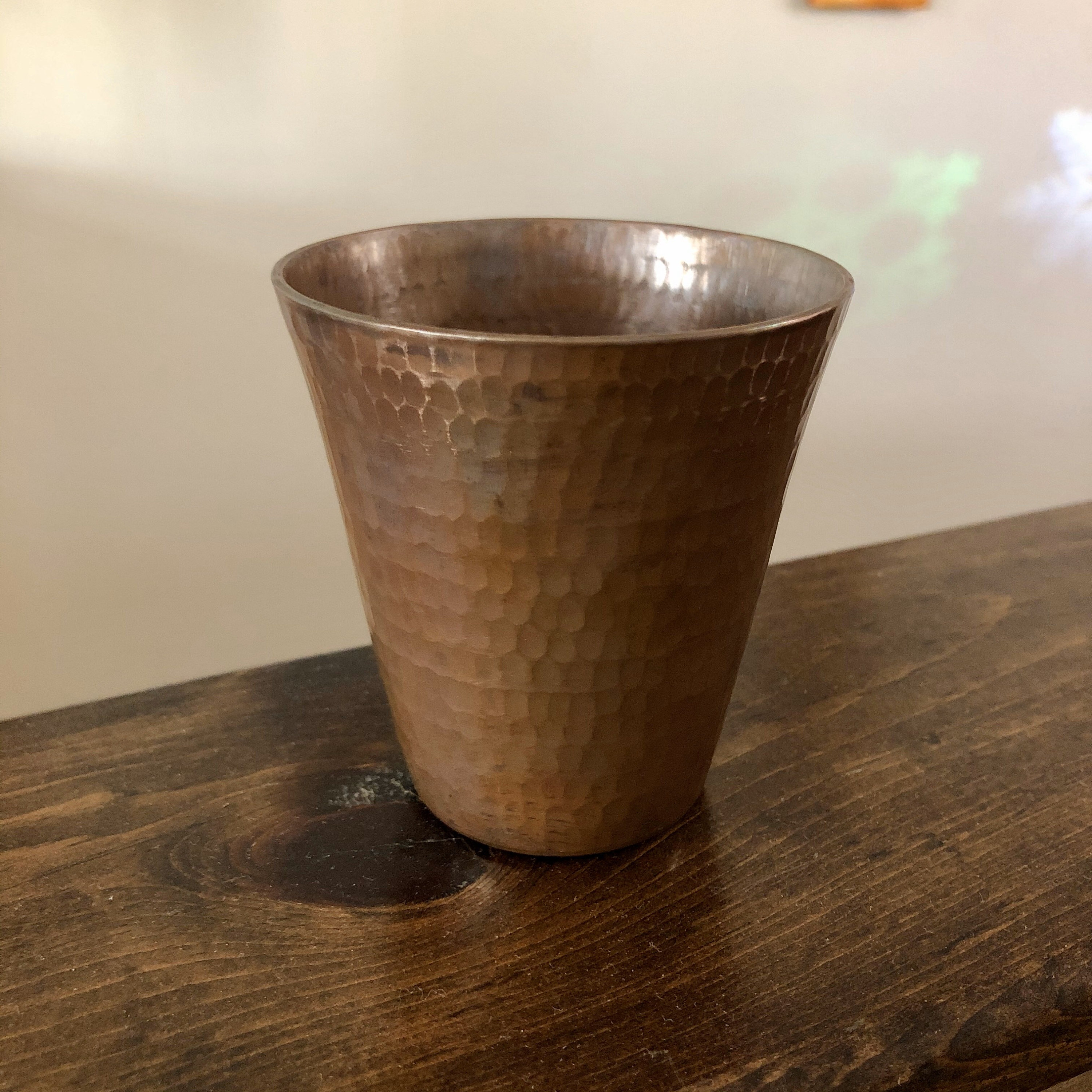 Handcrafted heavy gauge brown patina hammered copper 10oz water cup ...