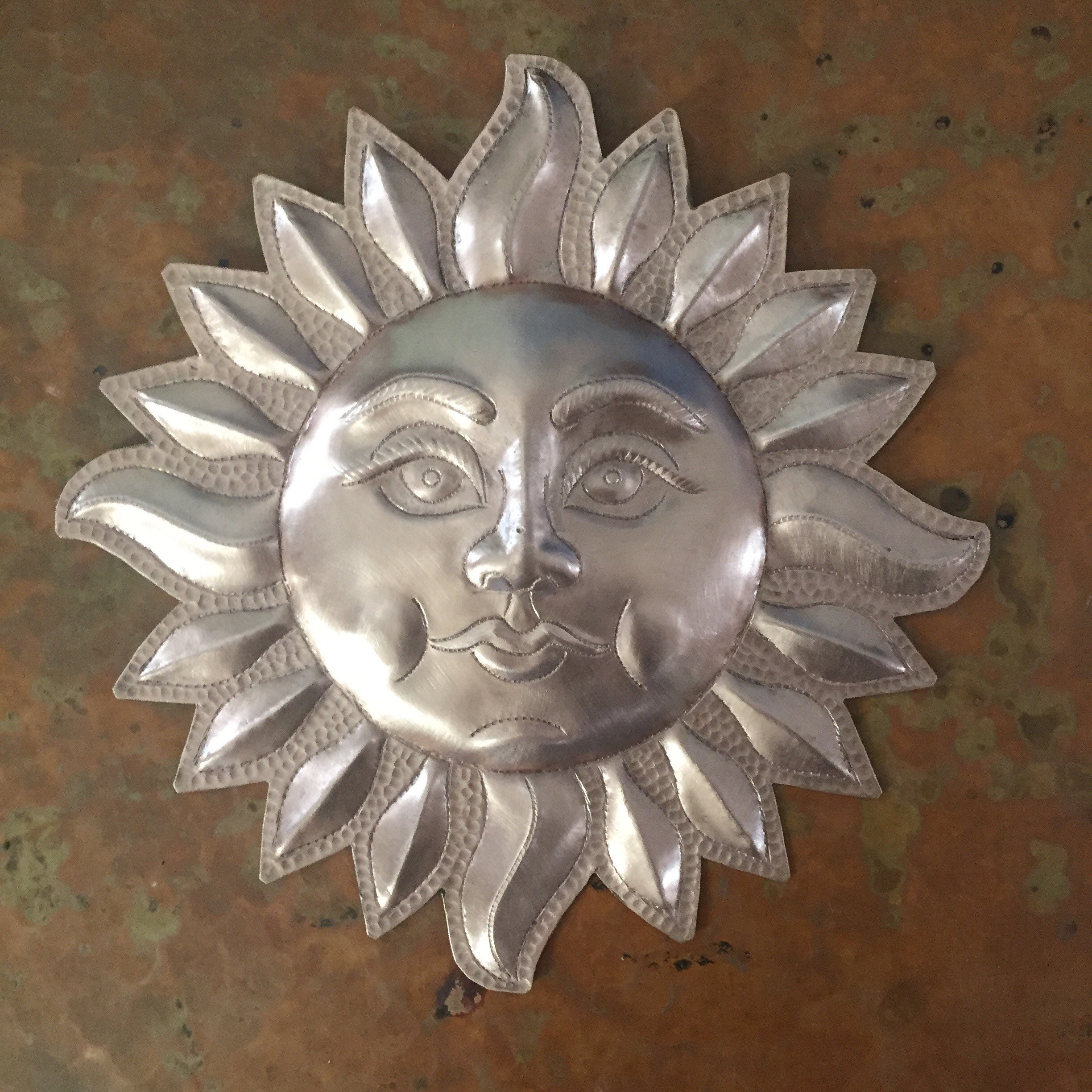 Handcrafted hammered copper 8 sun wall decor