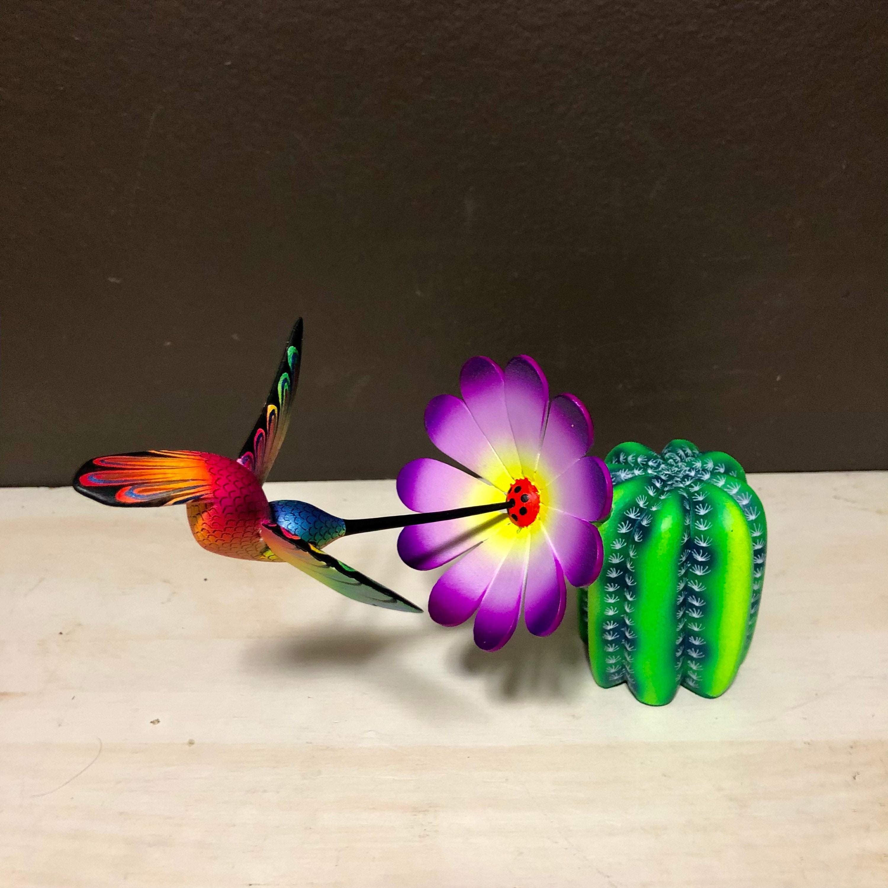 Alebrije Hummingbird and Cactus Flower Handcrafted Wood Carving by ...