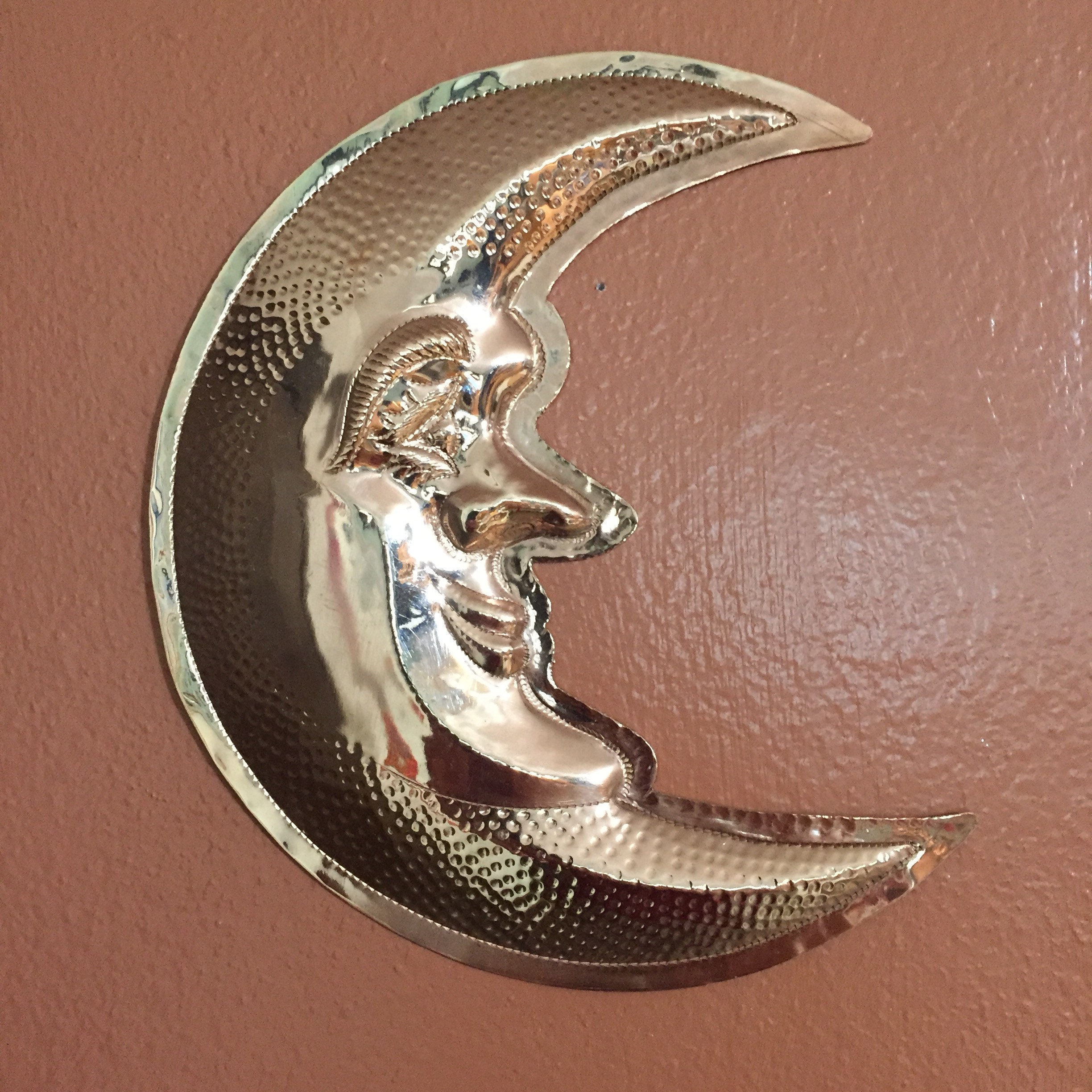 Handcrafted Pure Hammered Copper Crescent Moon 7x8
