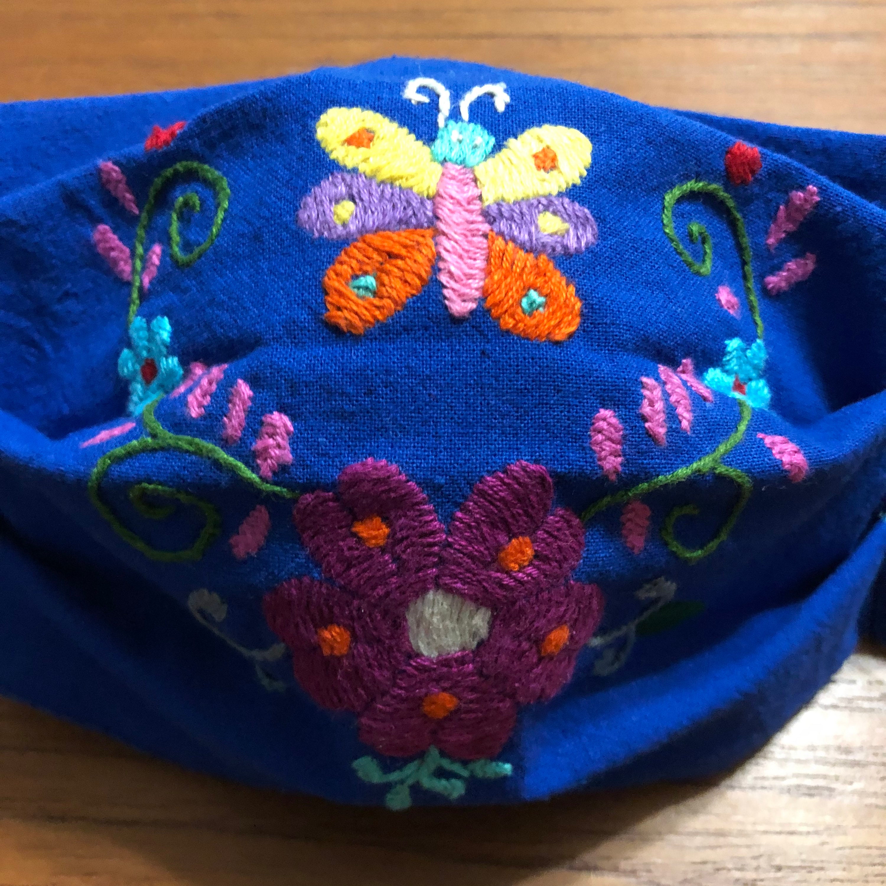 Handmade Muslin Cotton Face Mask with Otomi Embroidery Flowers and ...