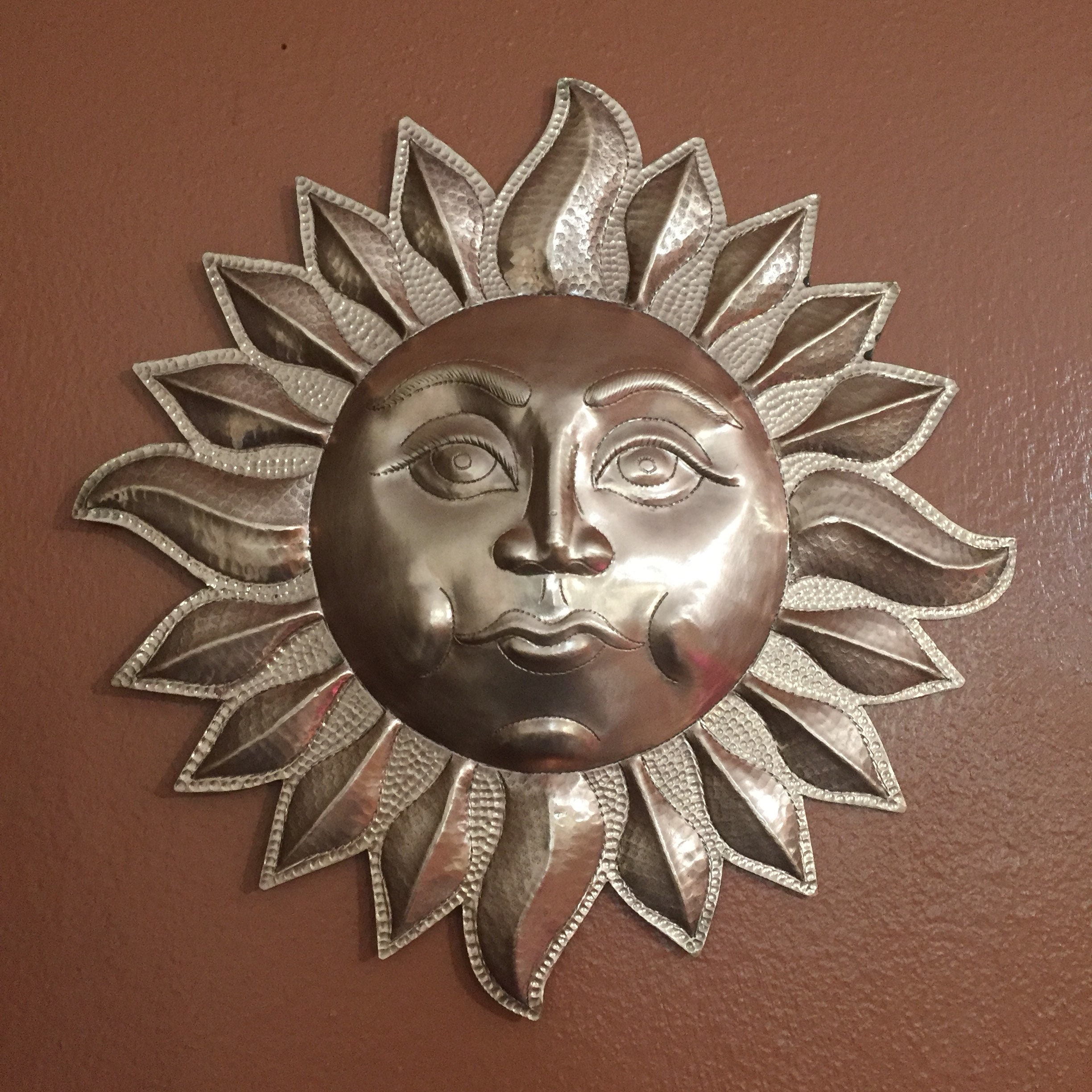 Handcrafted hammered copper 12 sun wall decor