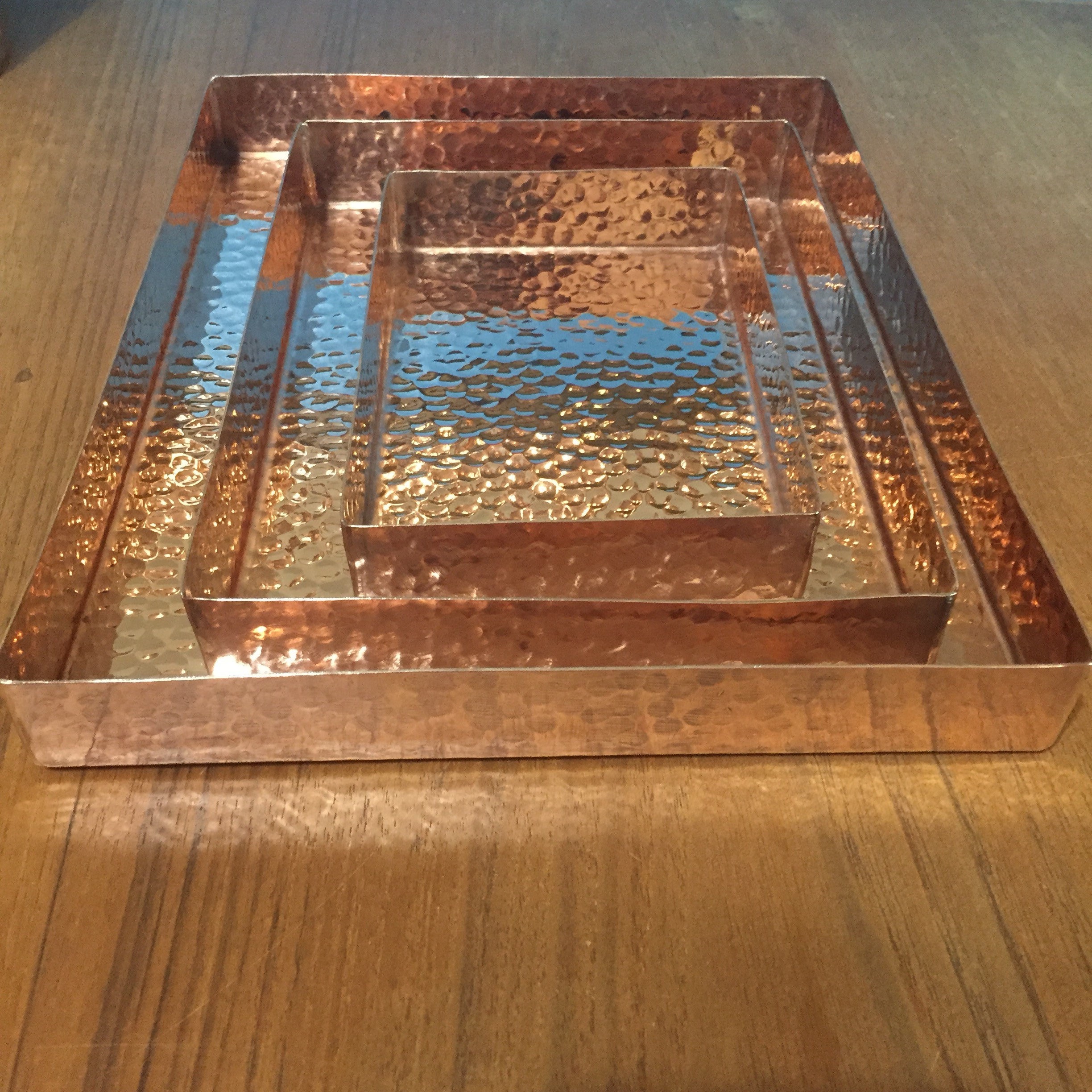 Pure Hammered Copper 3-Piece Valet Tray Set