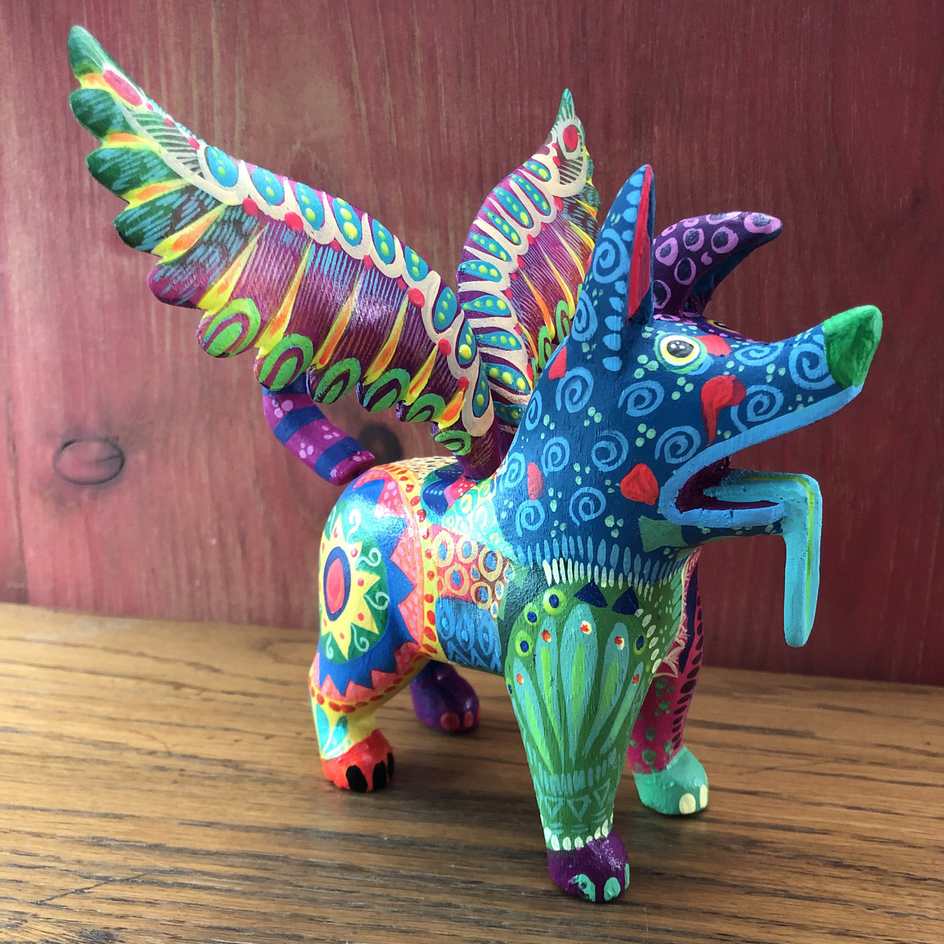 Handcrafted Alebrije Spirit Dog Woodcarving from Oaxaca, Mexico