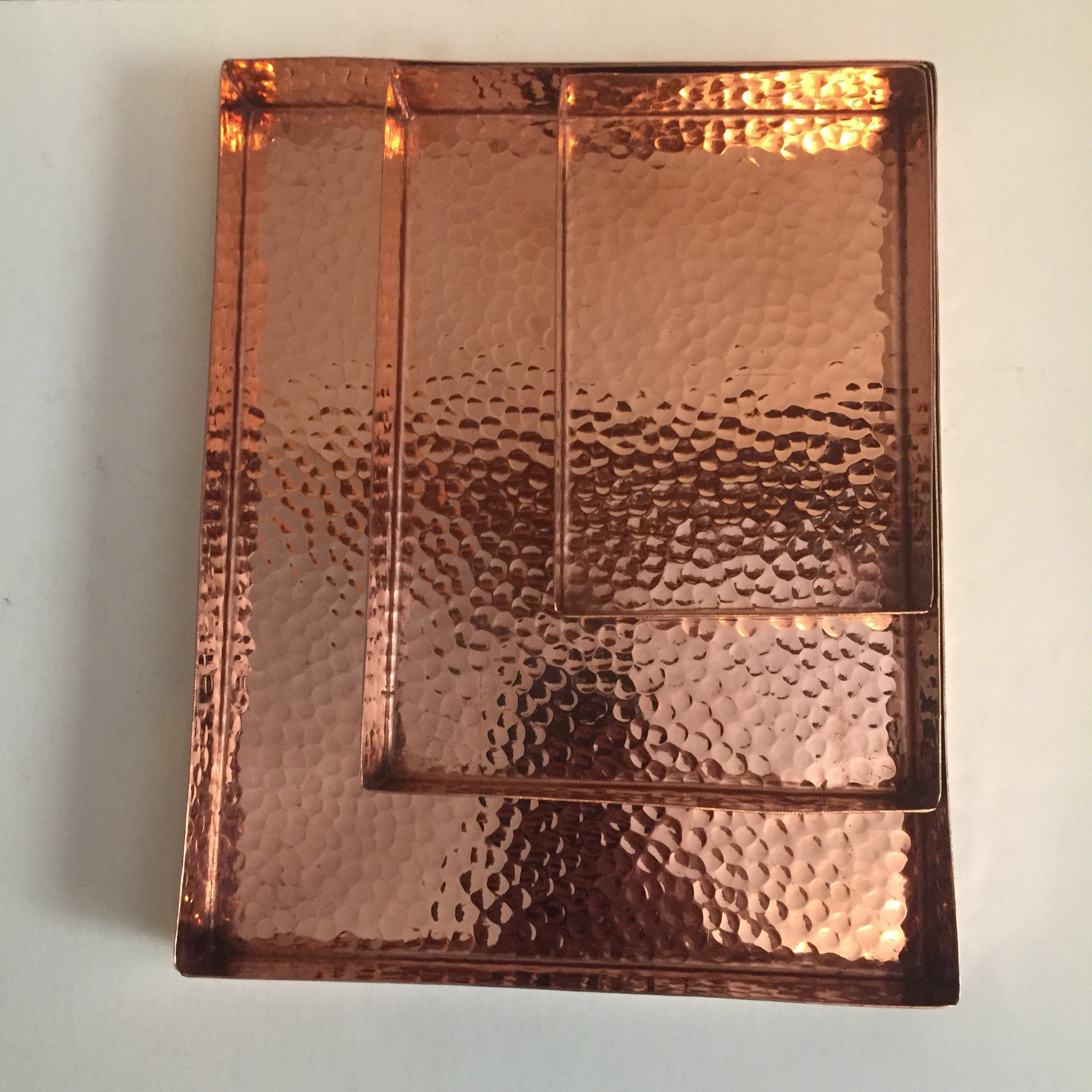 Pure Hammered Copper 3-Piece Valet Tray Set