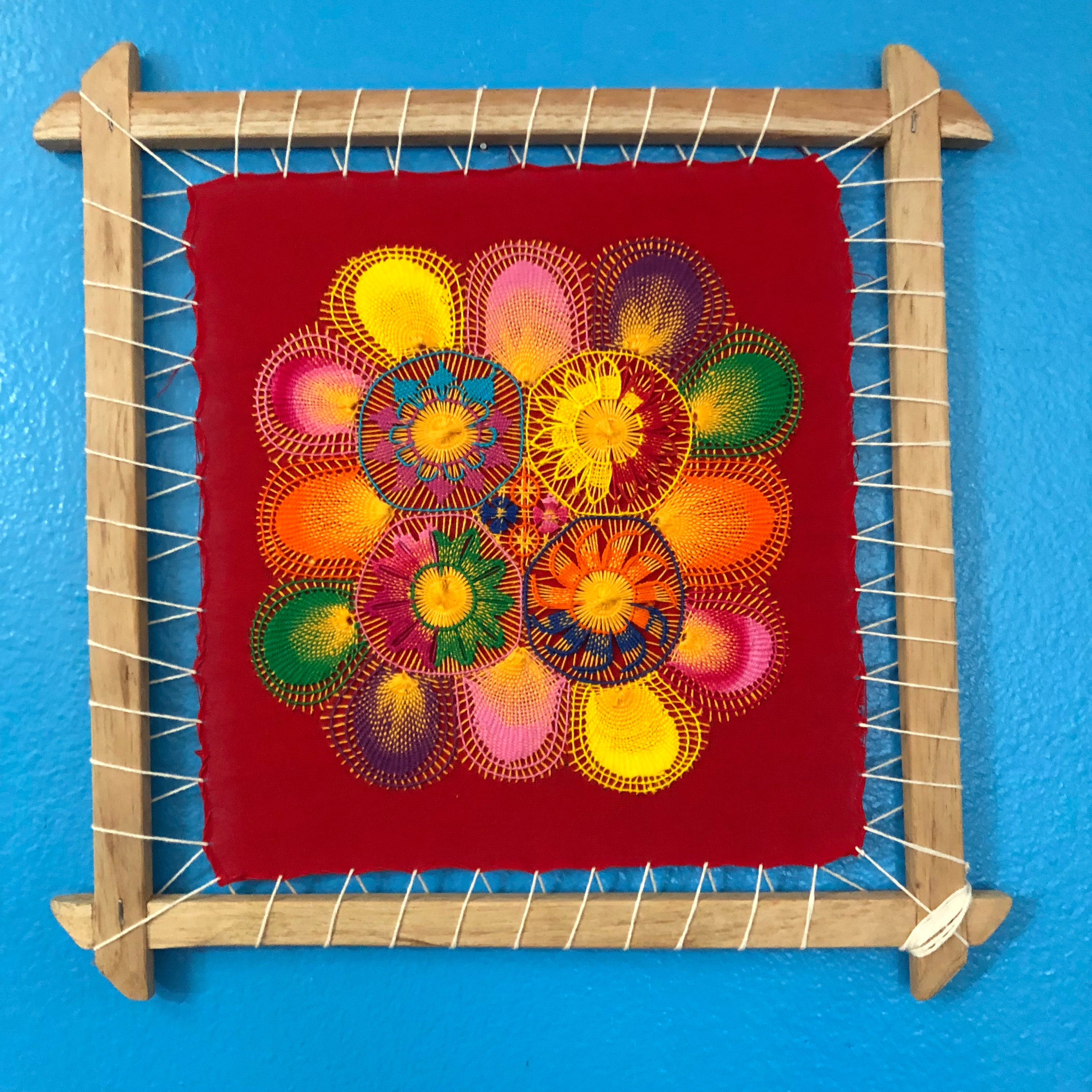 Ñandutí Lacework Art with Wood Frame from Itauguá, Paraguay (13.5” x 13.5”)