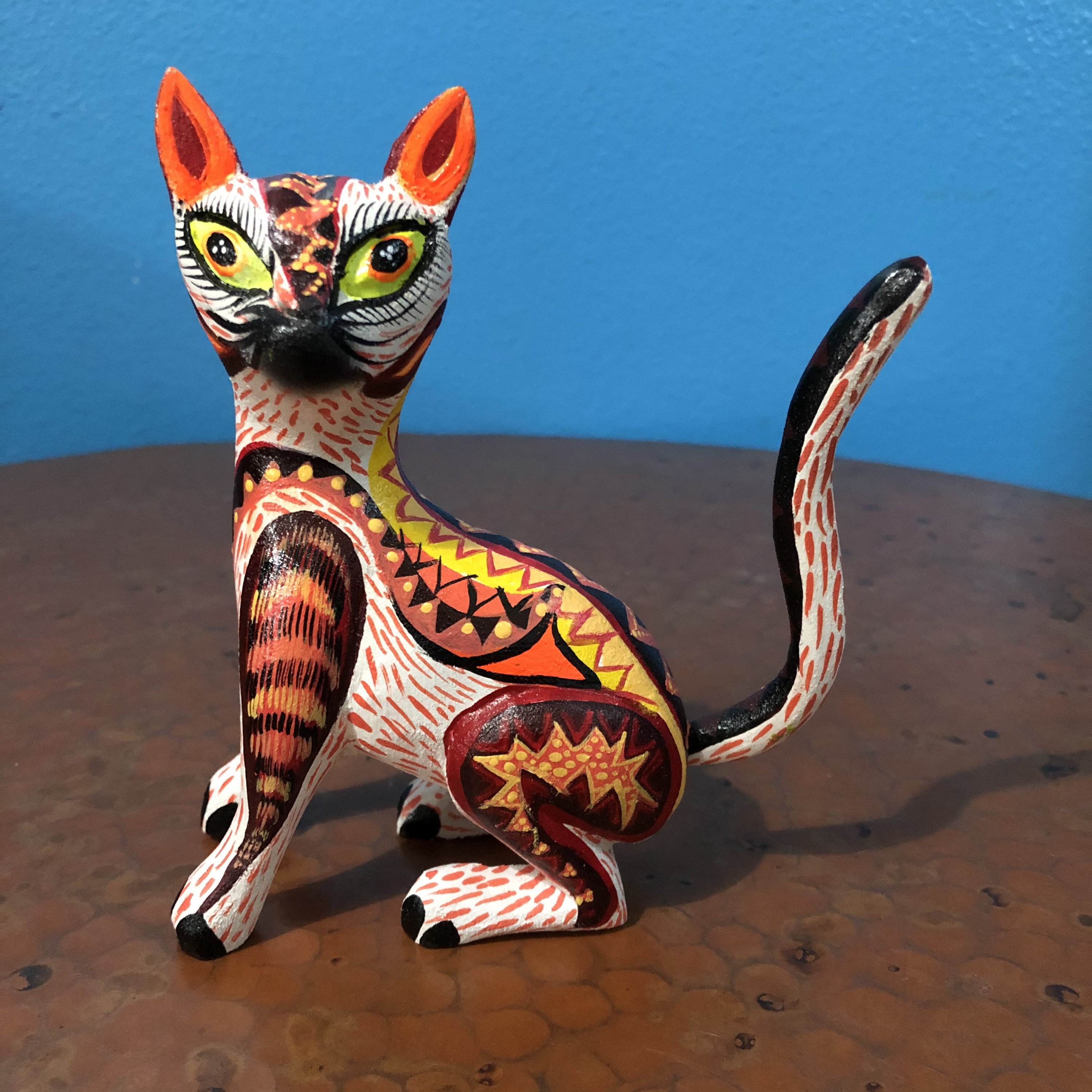 Handcrafted Alebrije Cat Woodcarving from Oaxaca, Mexico