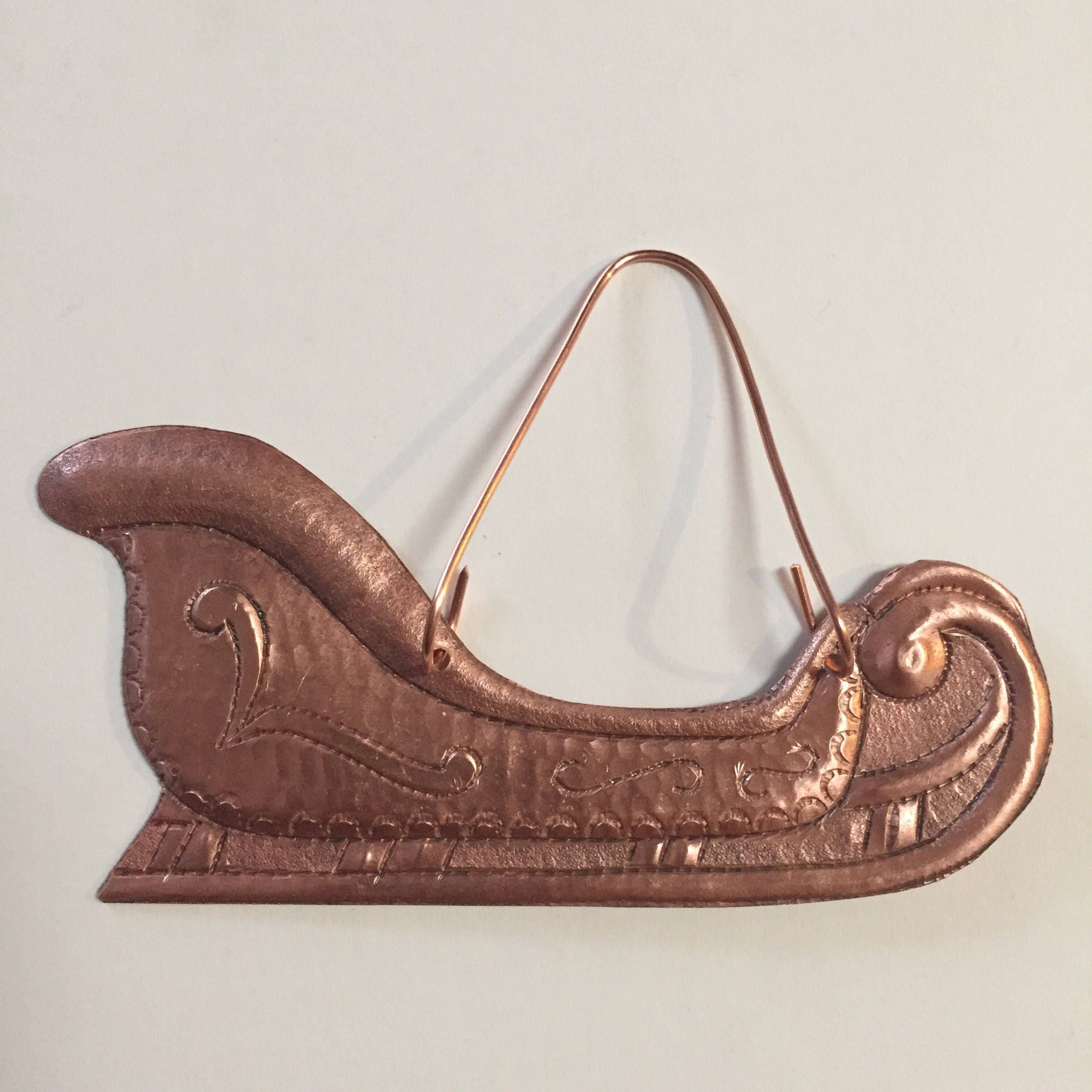 Handcrafted Pure Hammered Copper Santa's Sleigh Christmas Tree Ornament