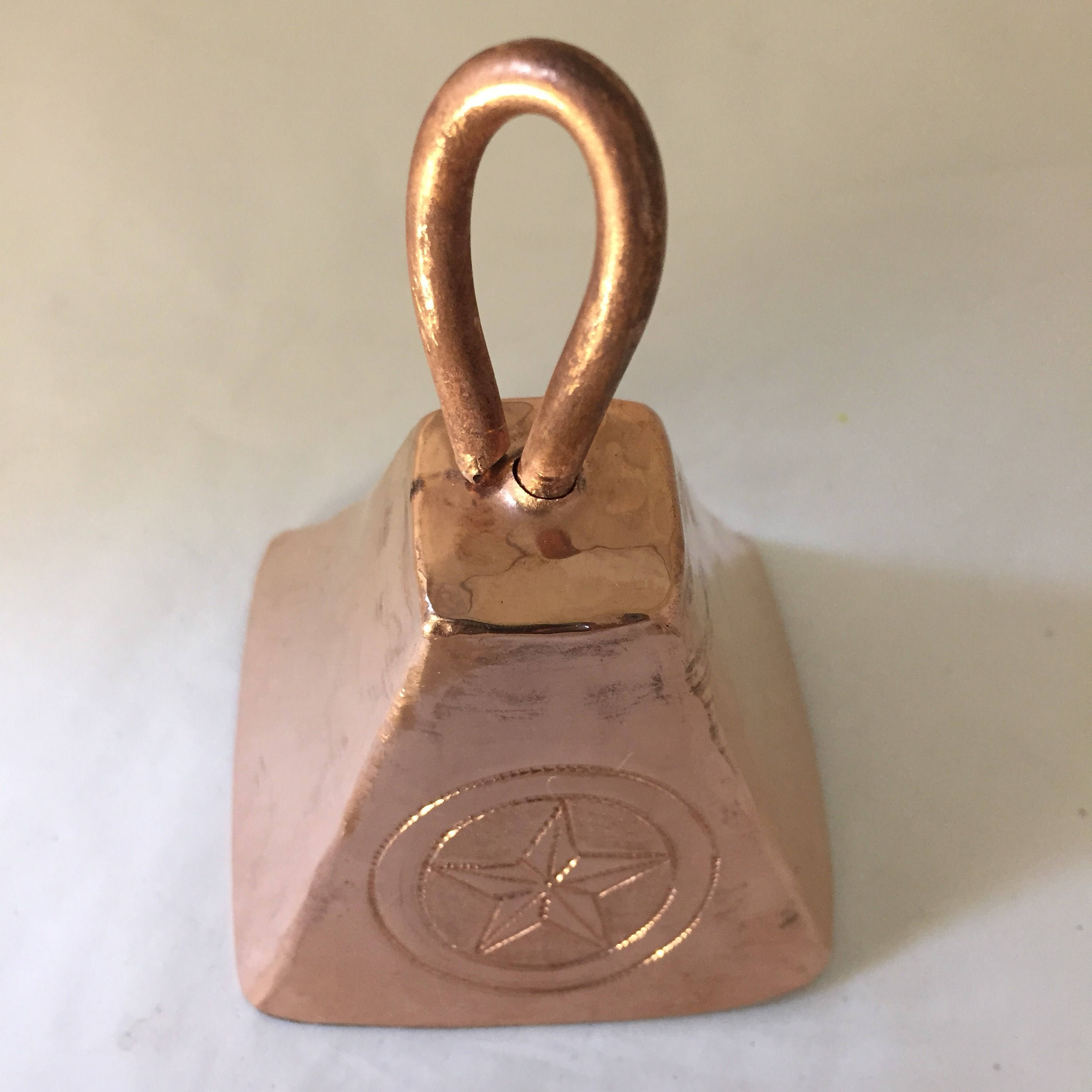 Pure Hammered Copper Cowbell with Texas Star engraving (3 1/2)