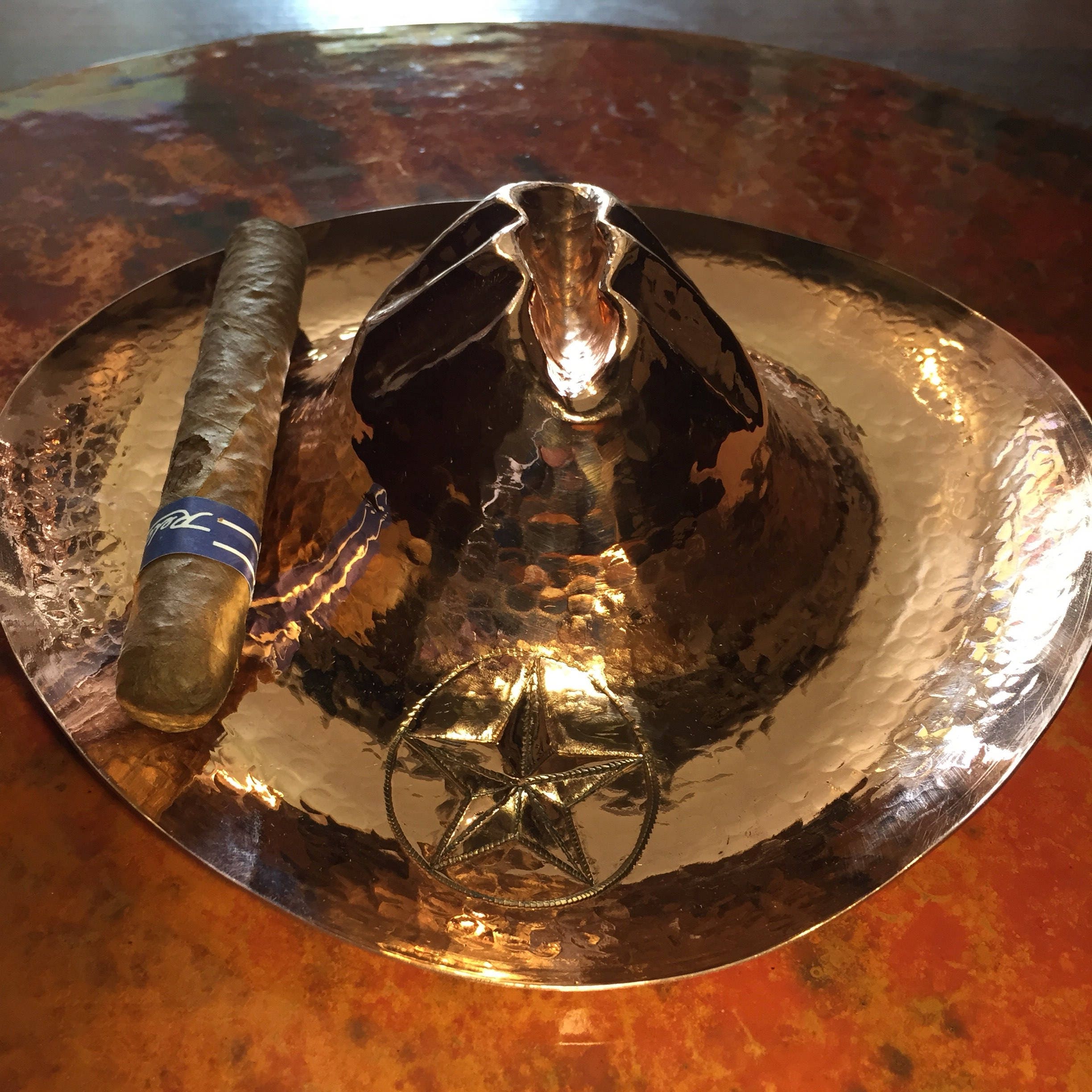 Handcrafted hammered copper cowboy hat ashtray/candy dish w/ Texas Star ...