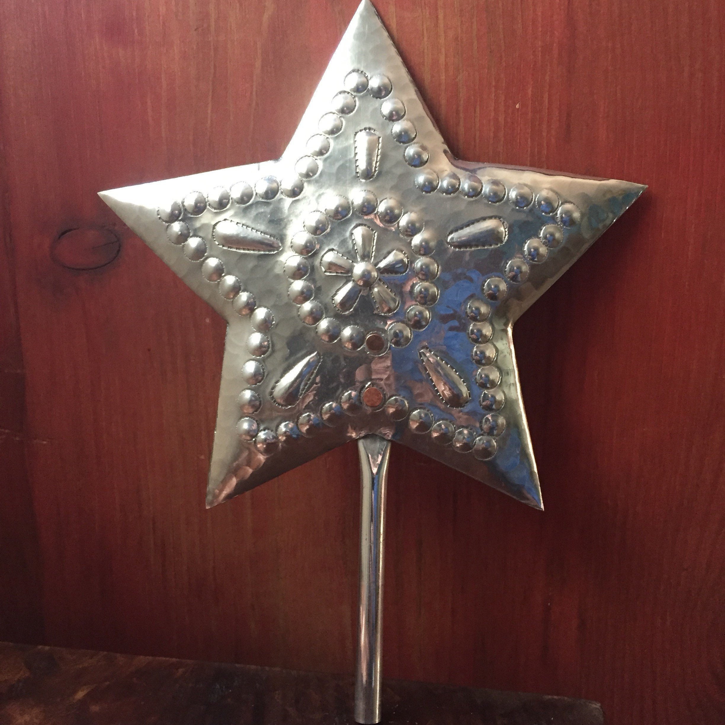 Handcrafted hammered aluminum star Christmas tree topper decoration