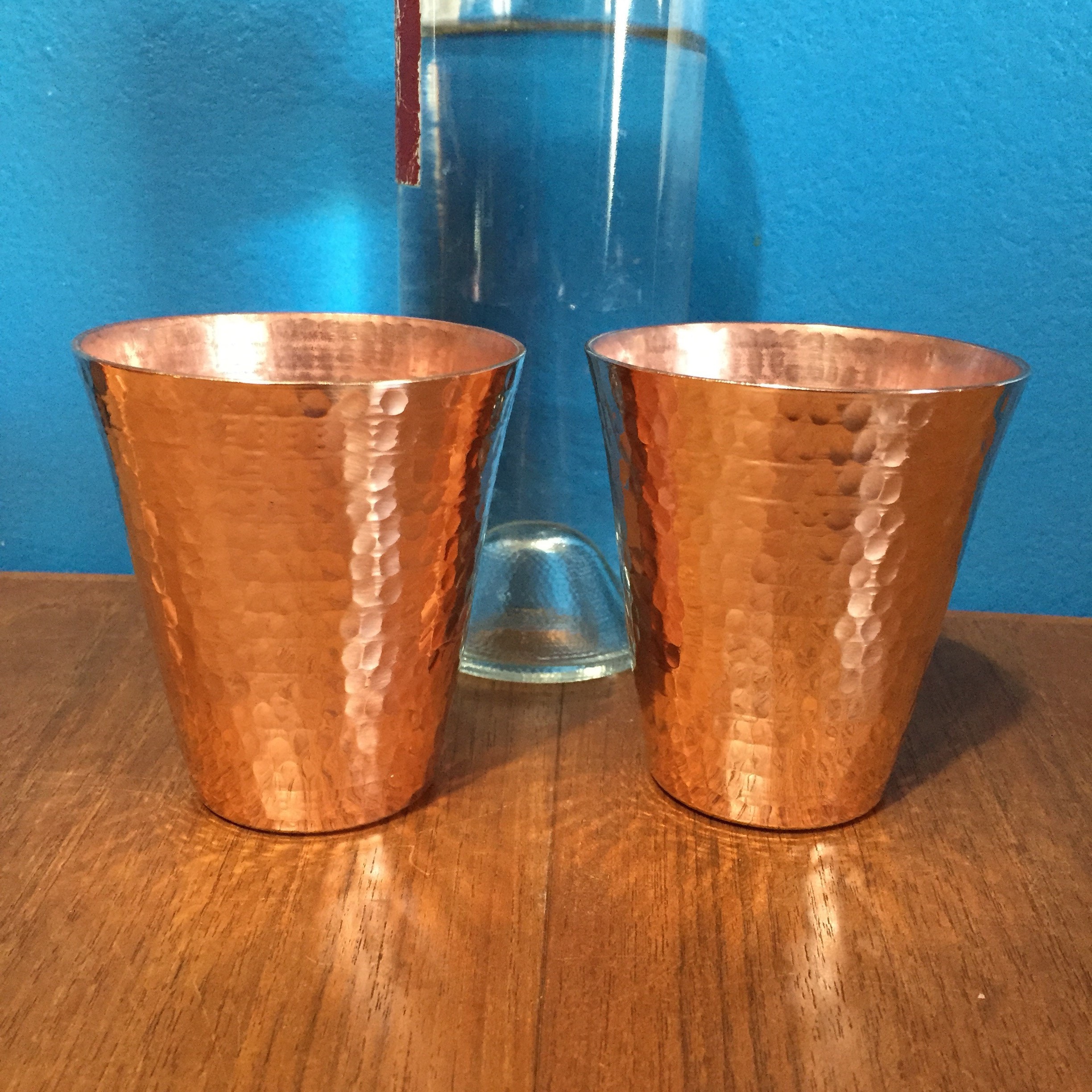 Handcrafted heavy gauge hammered copper 10oz water cup drinking glass