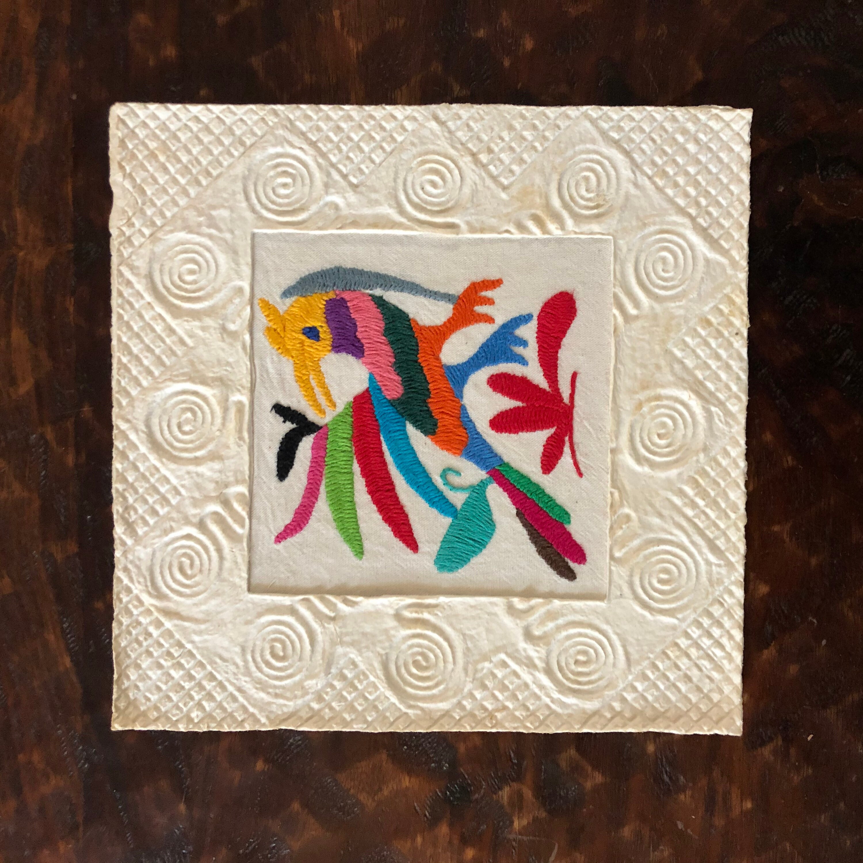 Amate Bark Paper Wall Art with Otomí Embroidered Designs