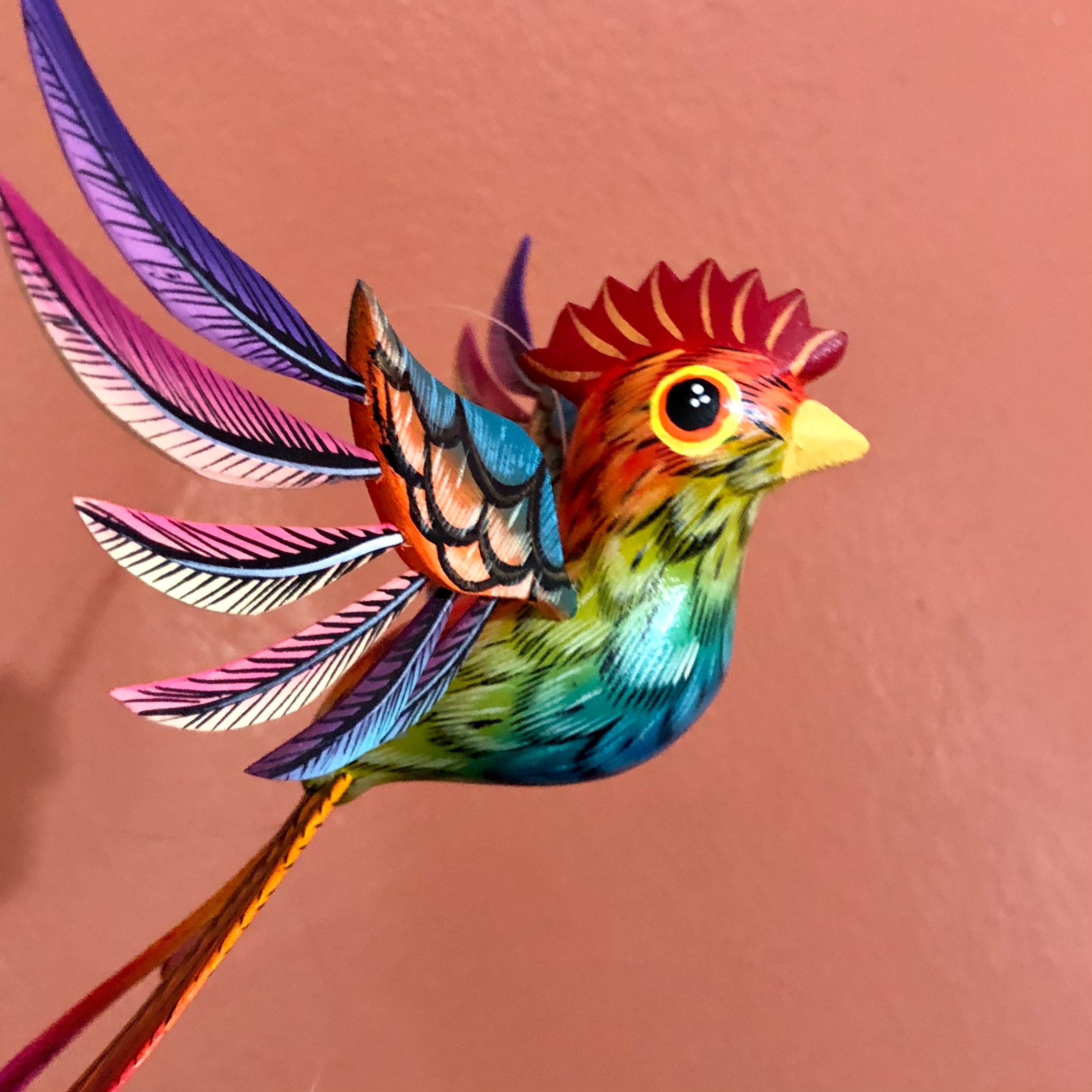 Alebrije Exotic Quetzal Bird Wood Carving by Roberto and Esperanza Martinez