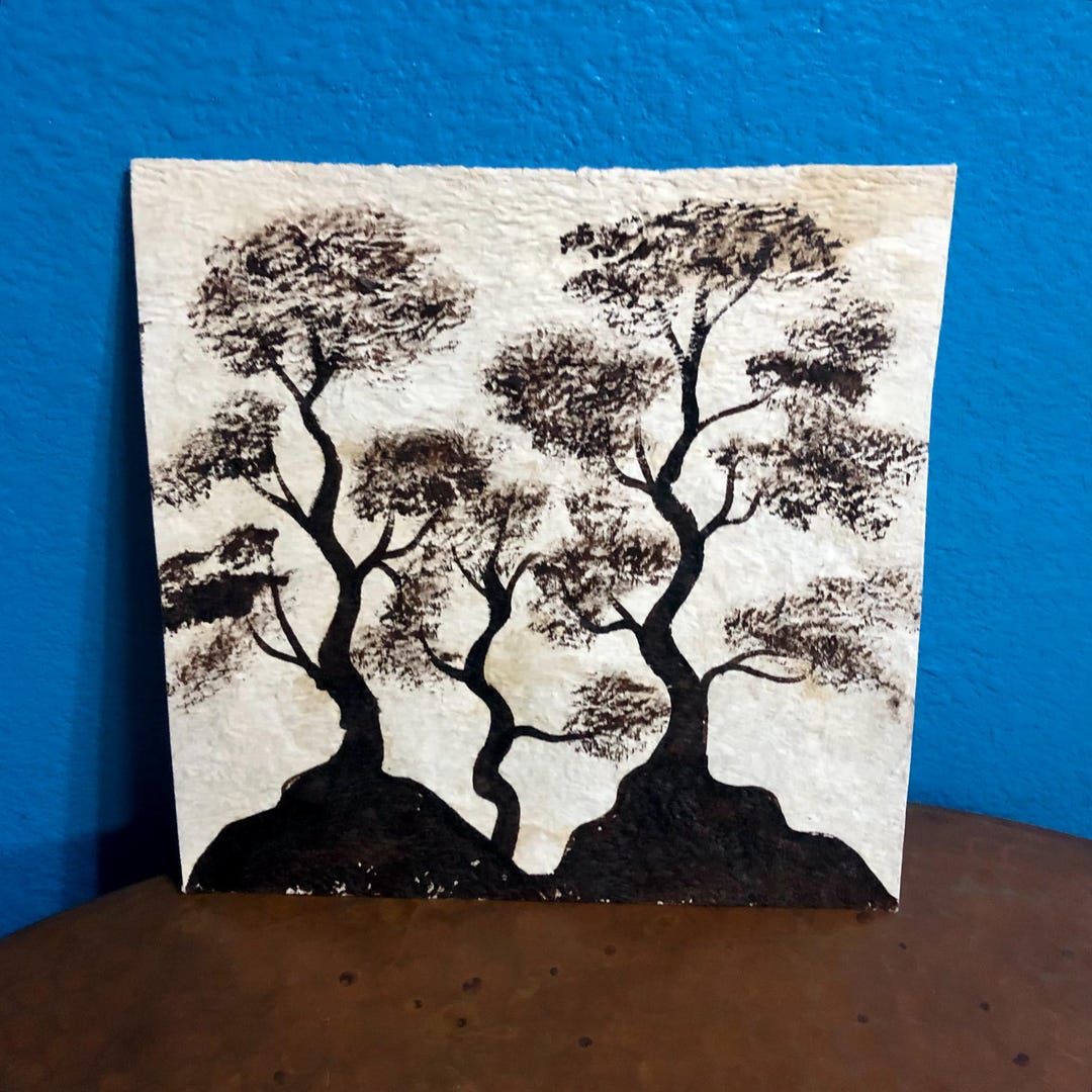 Handmade Amate Paper Wall Art With Trees From Mexico - Etsy
