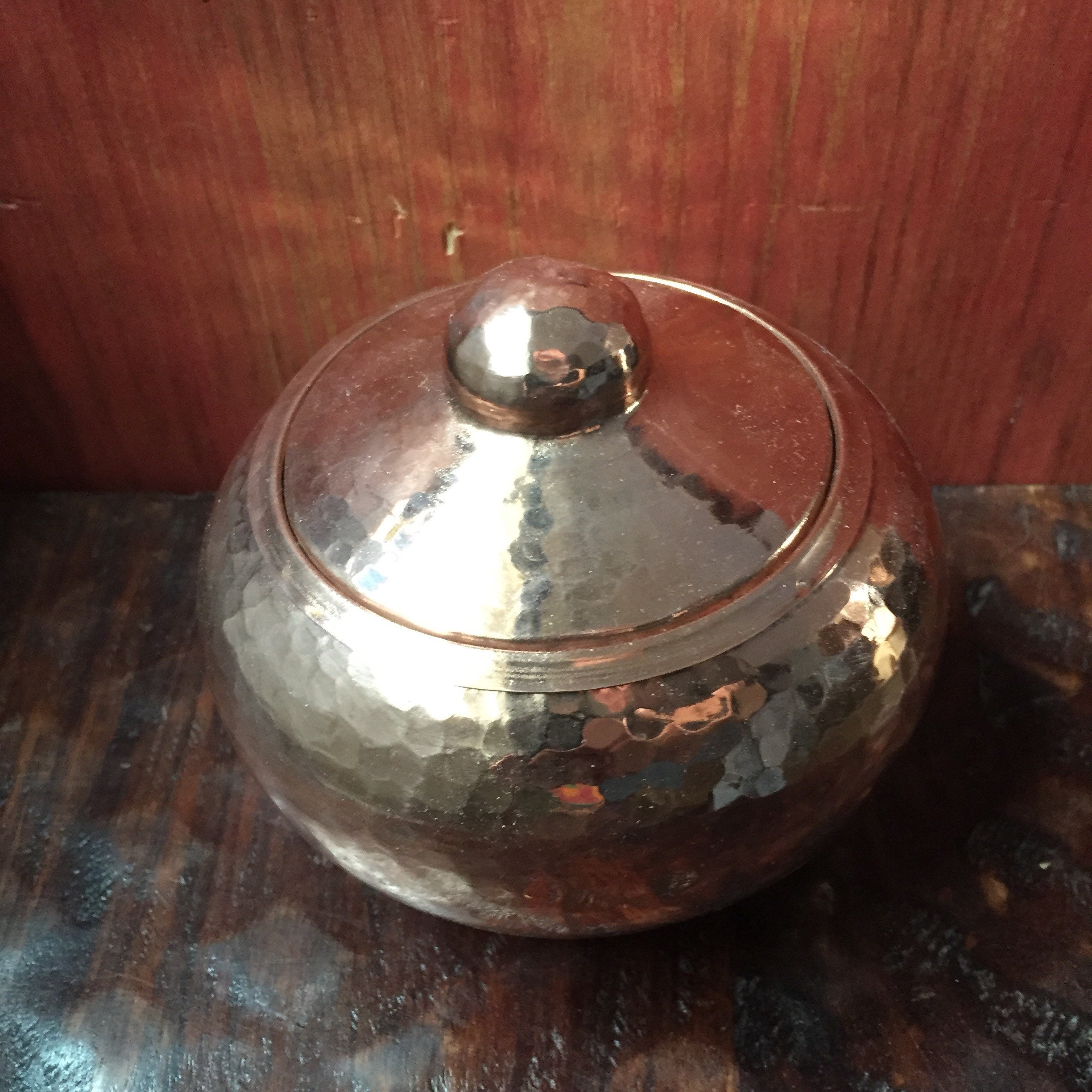 Hammered Copper Round Storage Container with Lid