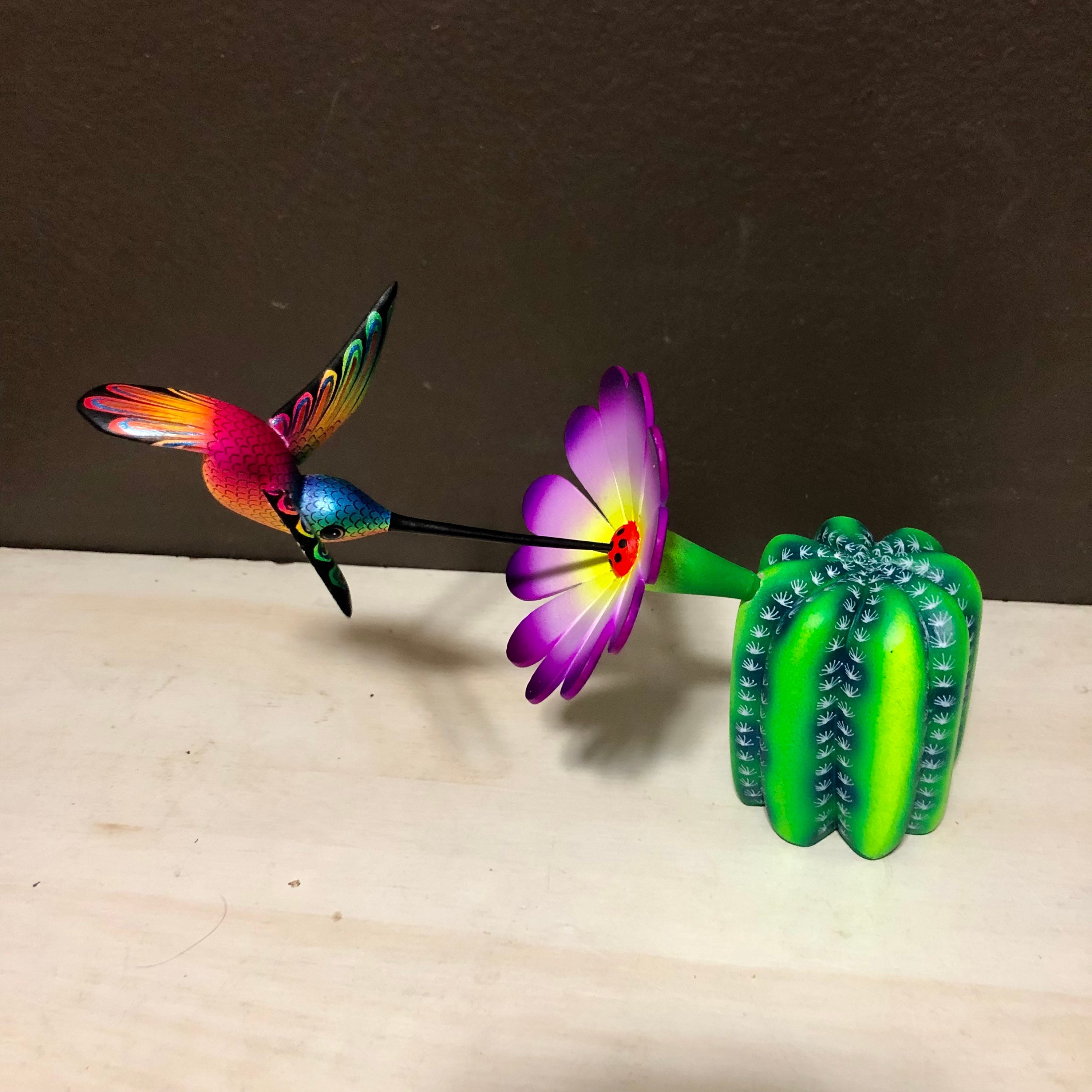 Alebrije Hummingbird and Cactus Flower Handcrafted Wood Carving by ...