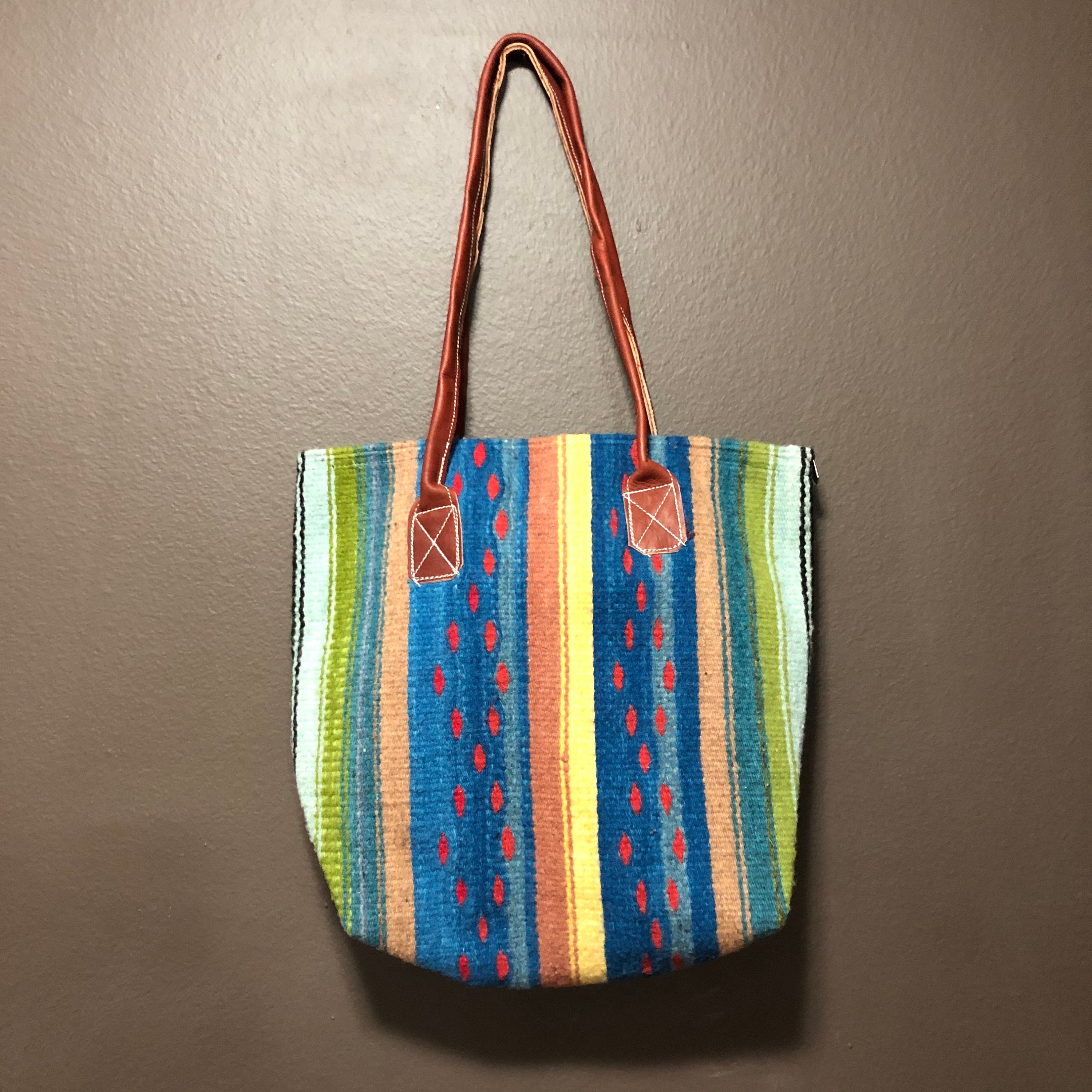 Zapotec hand woven merino wool purse 15 x 13 (w x h) with 12 leather straps