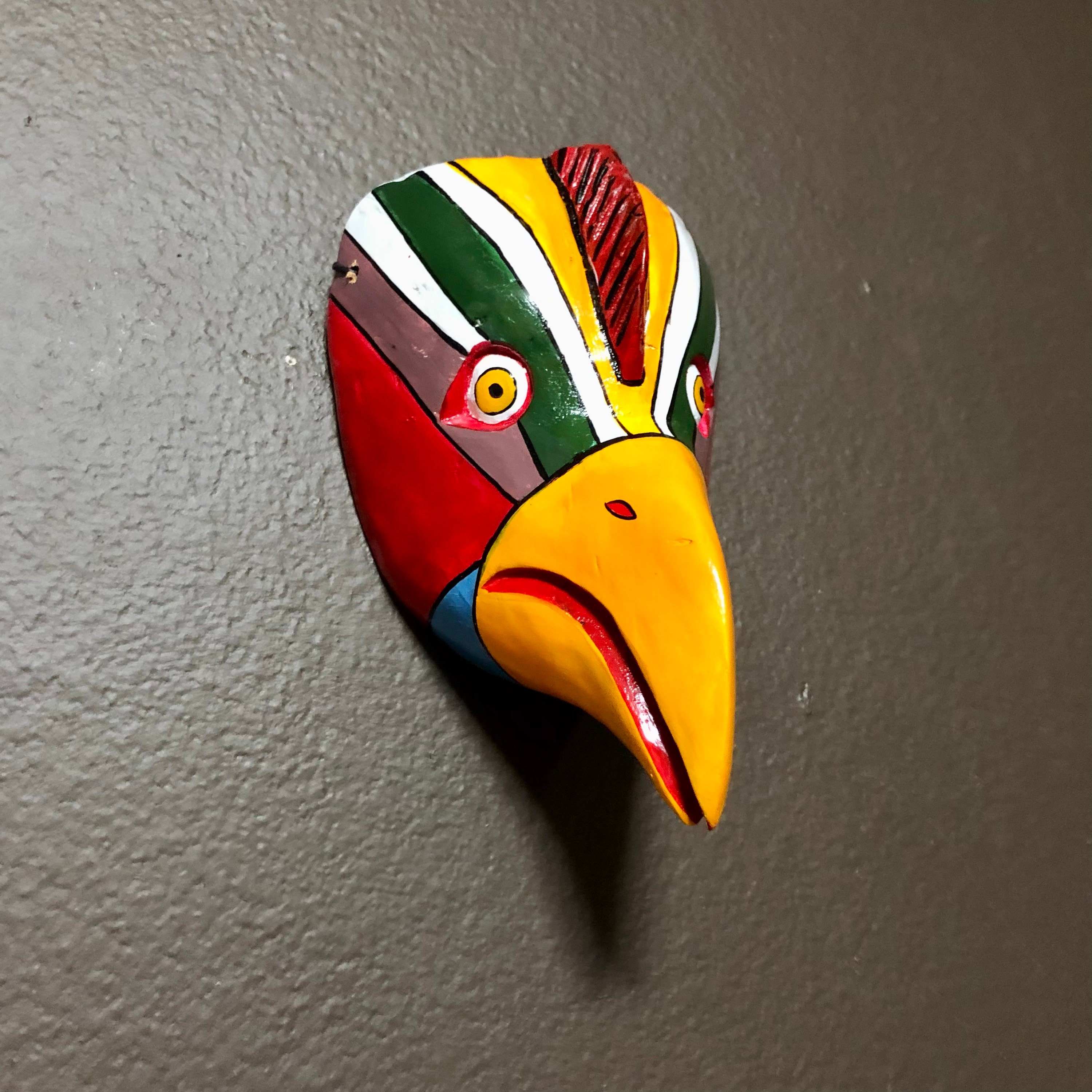Mexican Decorative Indigenous Bird Head Hand Carved Wood Wall Mask