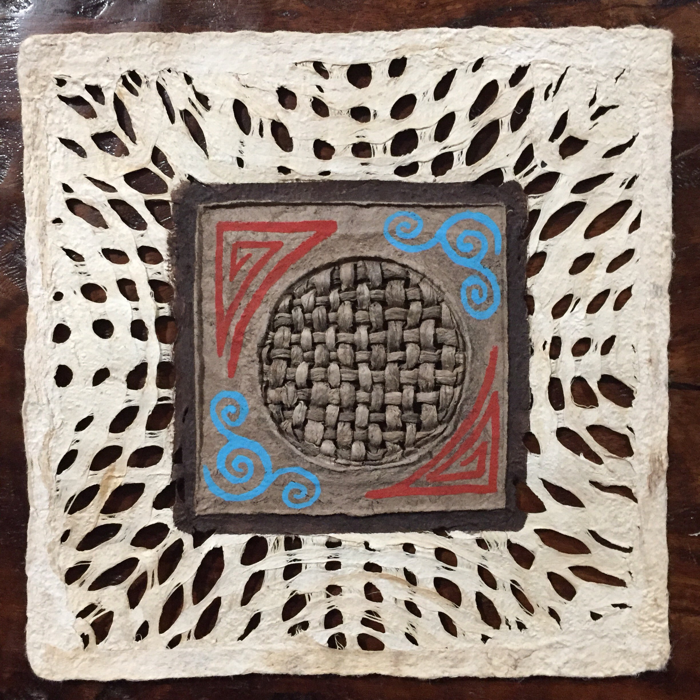 Handmade Amate Paper Wall Art with woven square