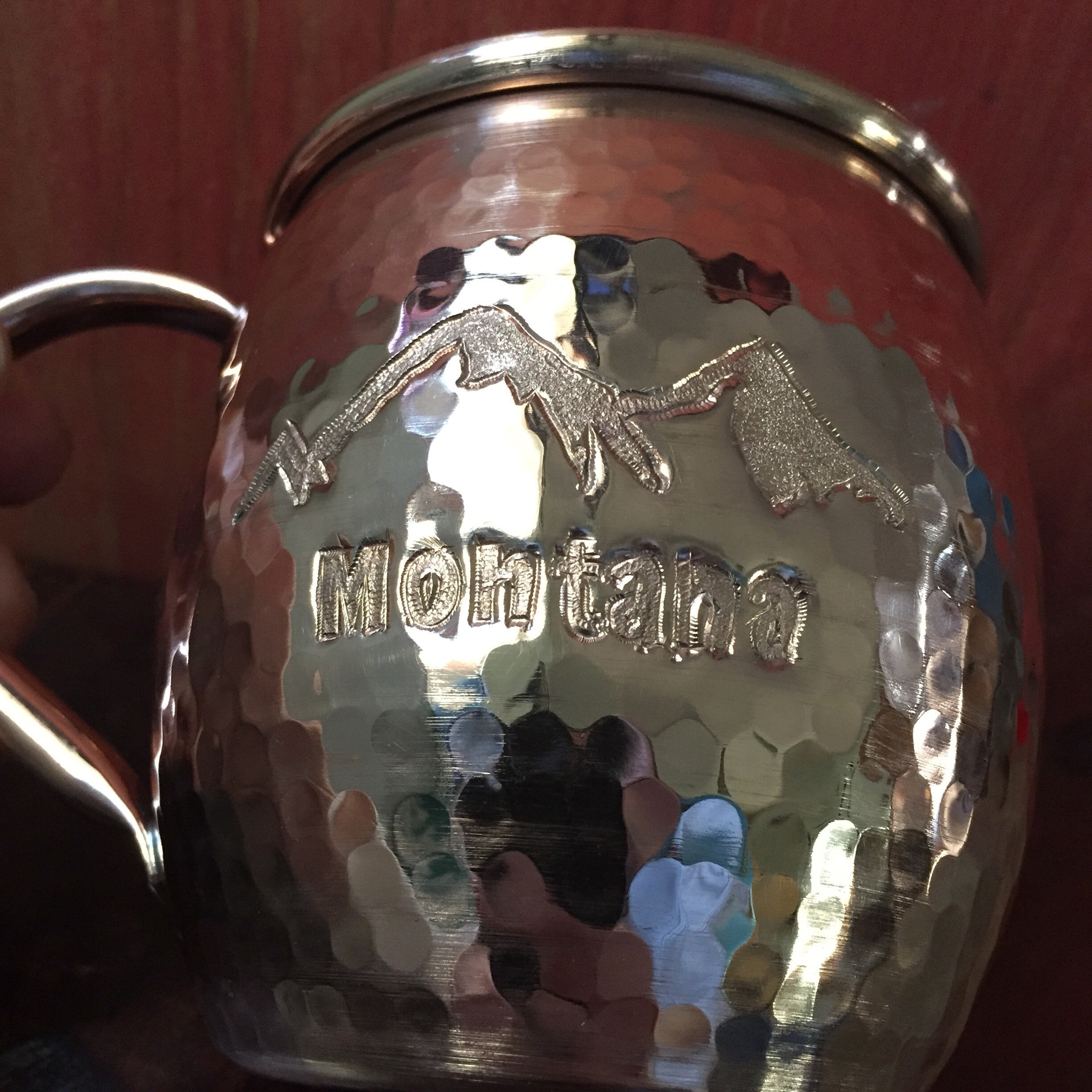 16oz Moscow Mule Hammered Copper Barrel Mug with Montana and mountains ...