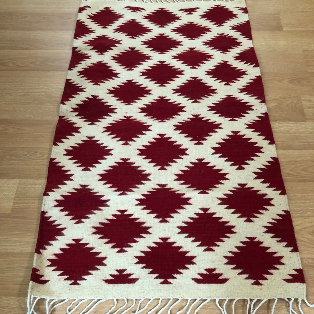 Zapotec Handwoven Merino Wool Rug / Pedal Loom Textile (24” X 42”) - Etsy