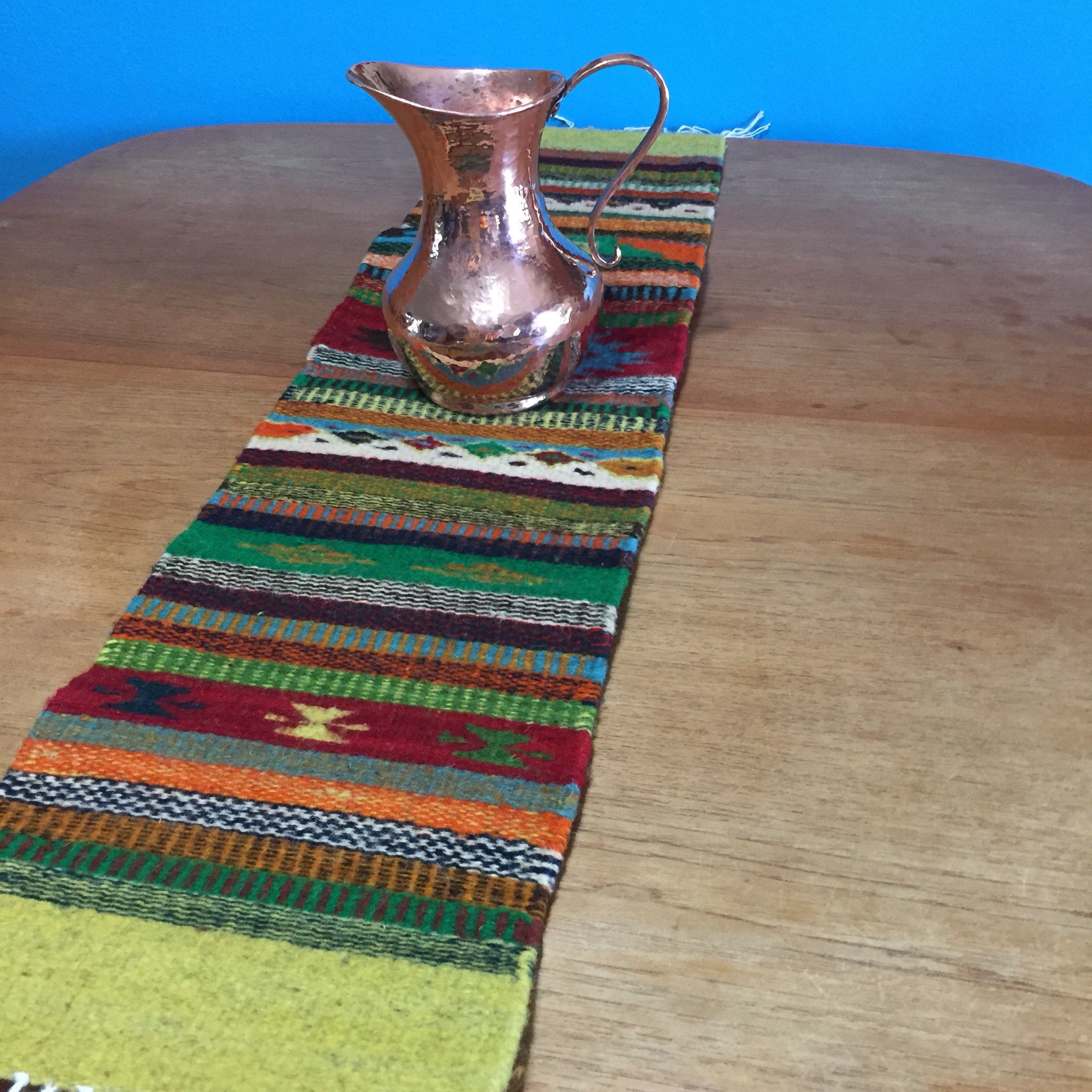 Zapotec hand woven merino wool table runner 38 1/2 x 10