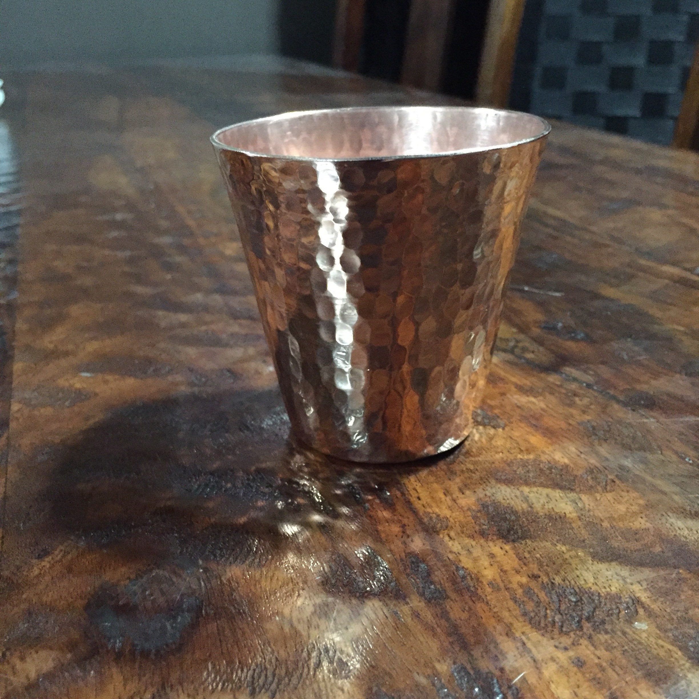 Handcrafted heavy gauge hammered copper 8oz water cup drinking glass