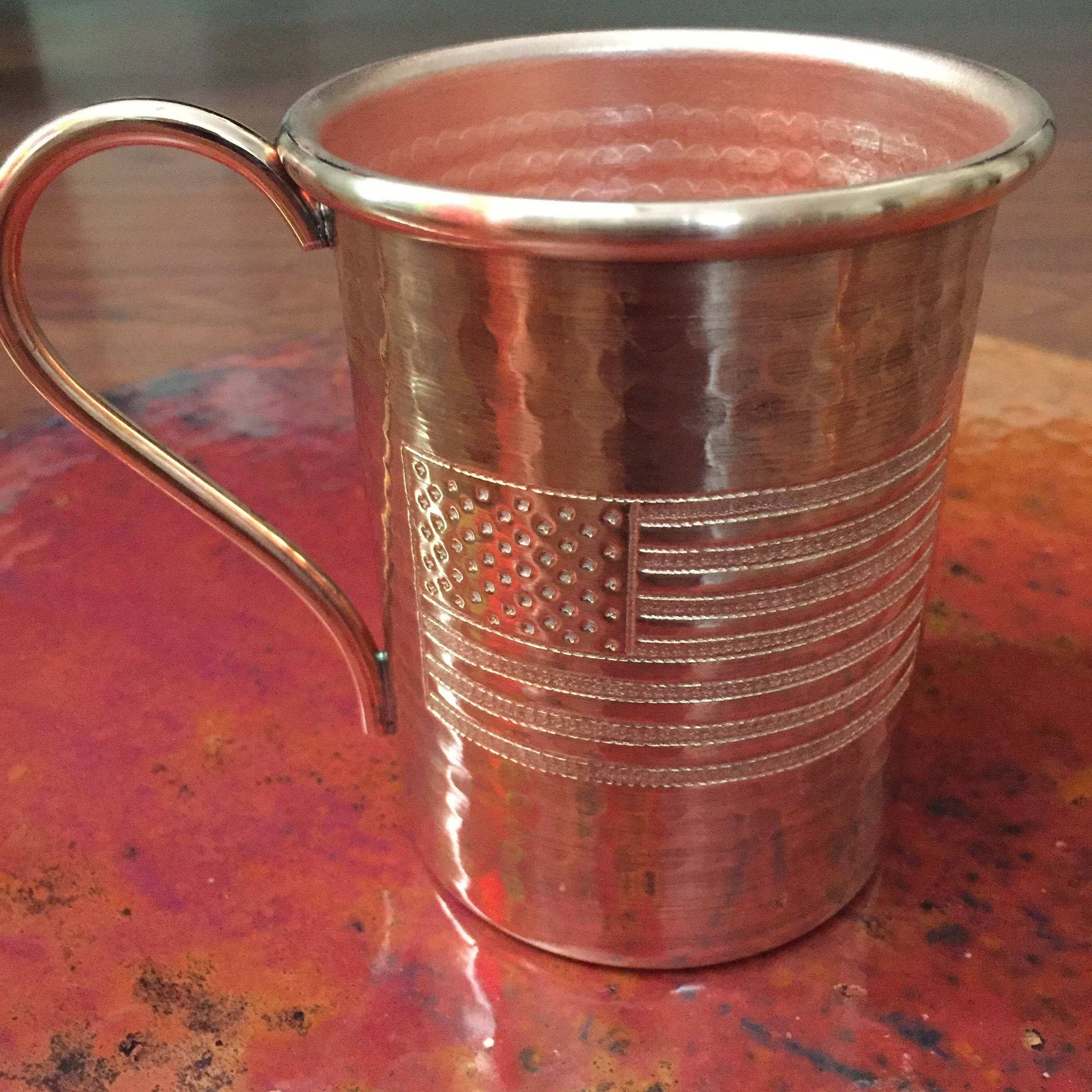 16oz Moscow Mule Hammered Copper Mug w/ USA Flag engraved logo