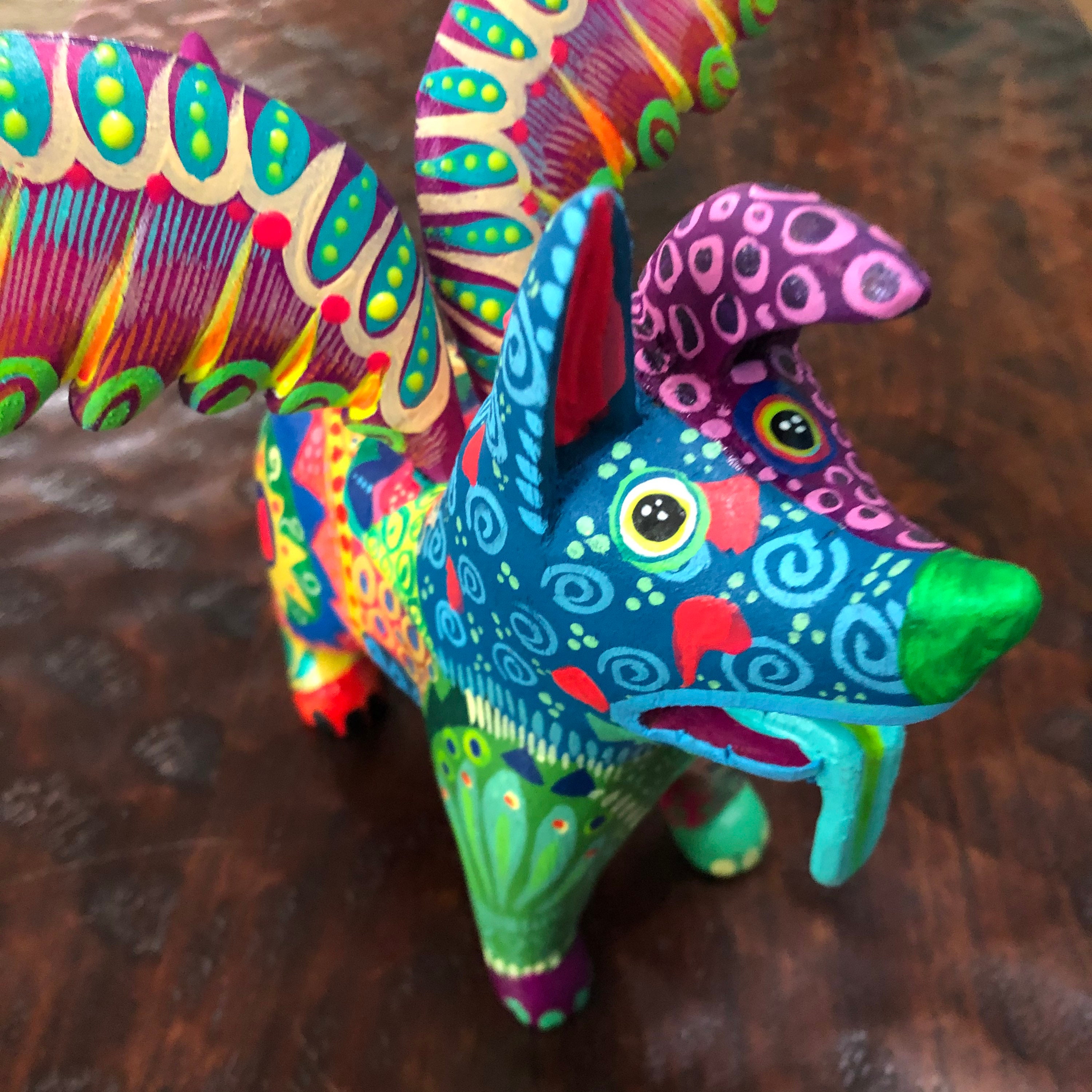 Handcrafted Alebrije Spirit Dog Woodcarving from Oaxaca, Mexico