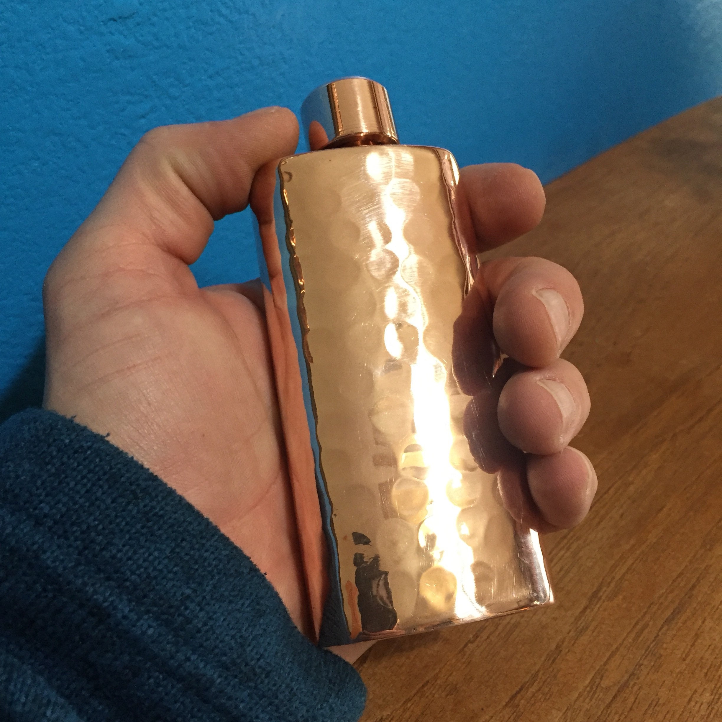 Handcrafted 4oz hammered copper flask with screwtop