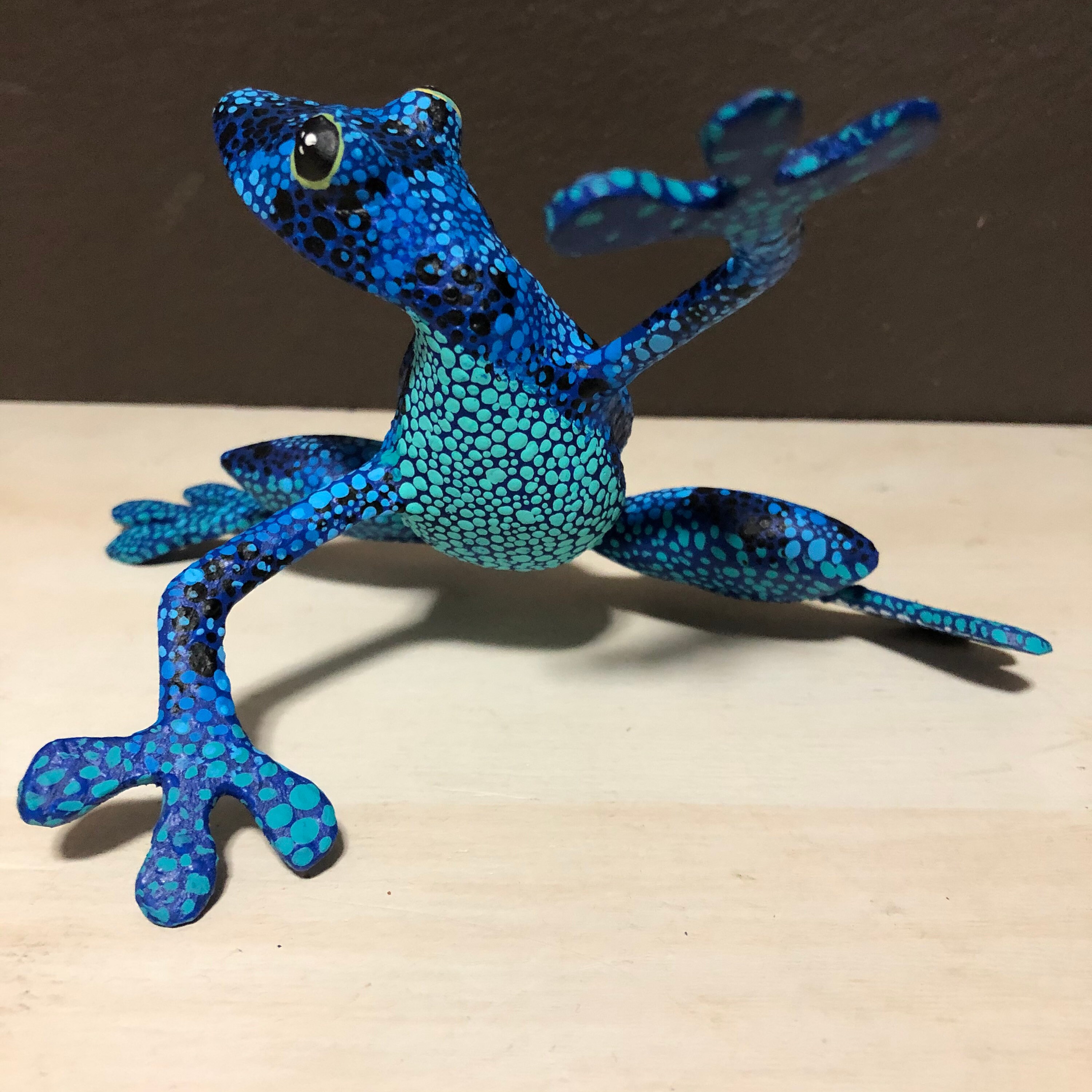 Hand-carved Wood Alebrije Blue Frog from Oaxaca, Mexico
