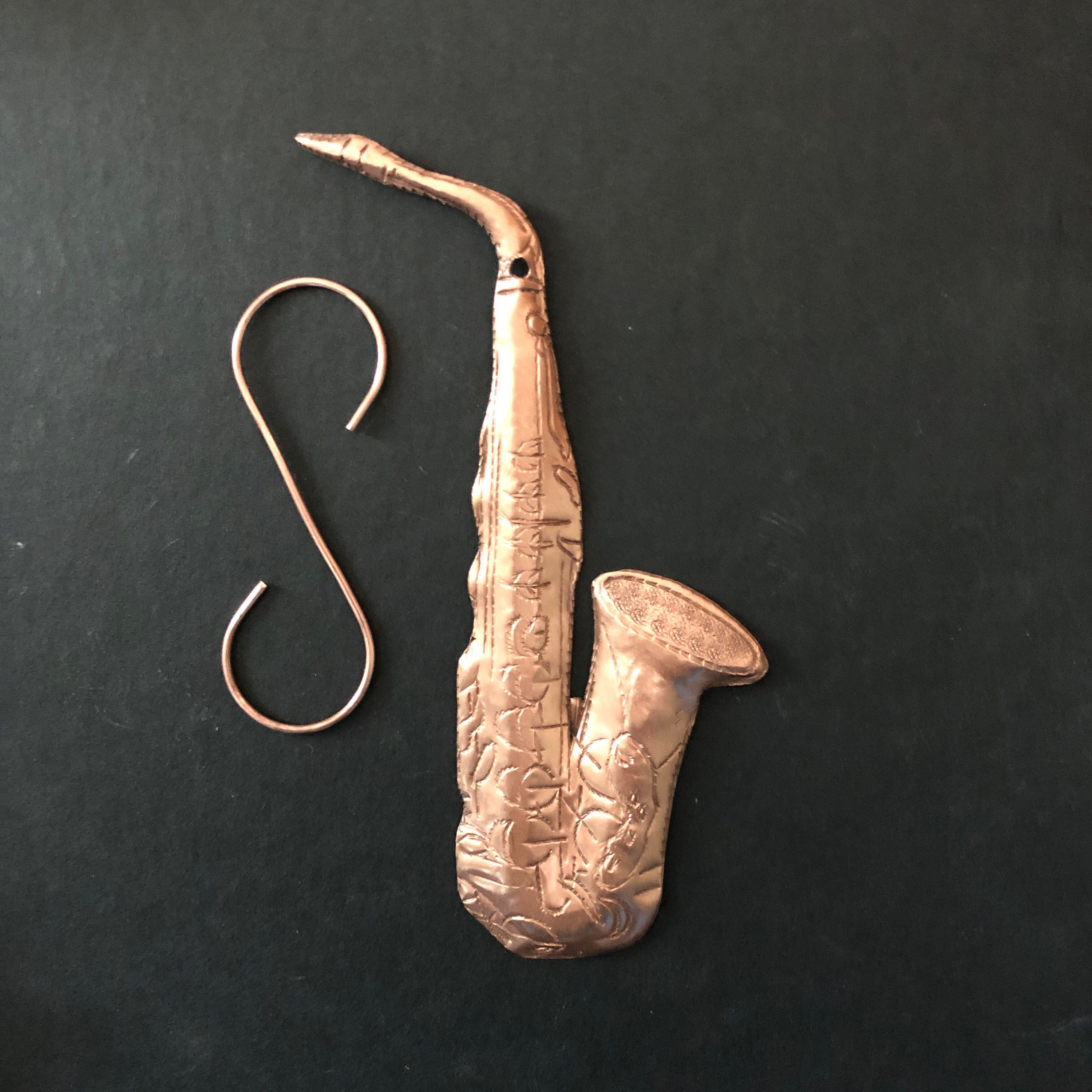 Handcrafted Pure Hammered Copper Saxophone Christmas Tree Ornament