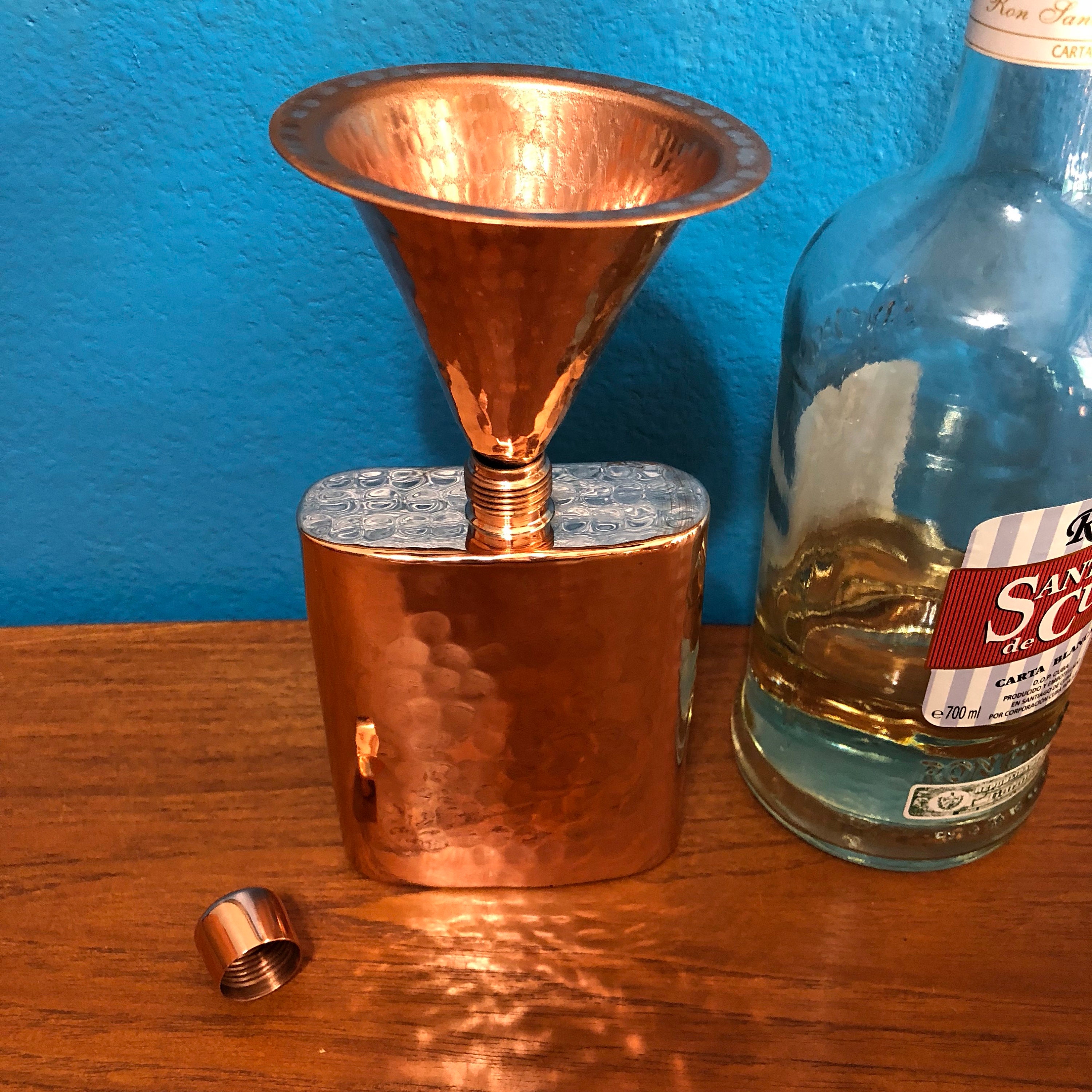 Handcrafted hammered copper 8oz flask