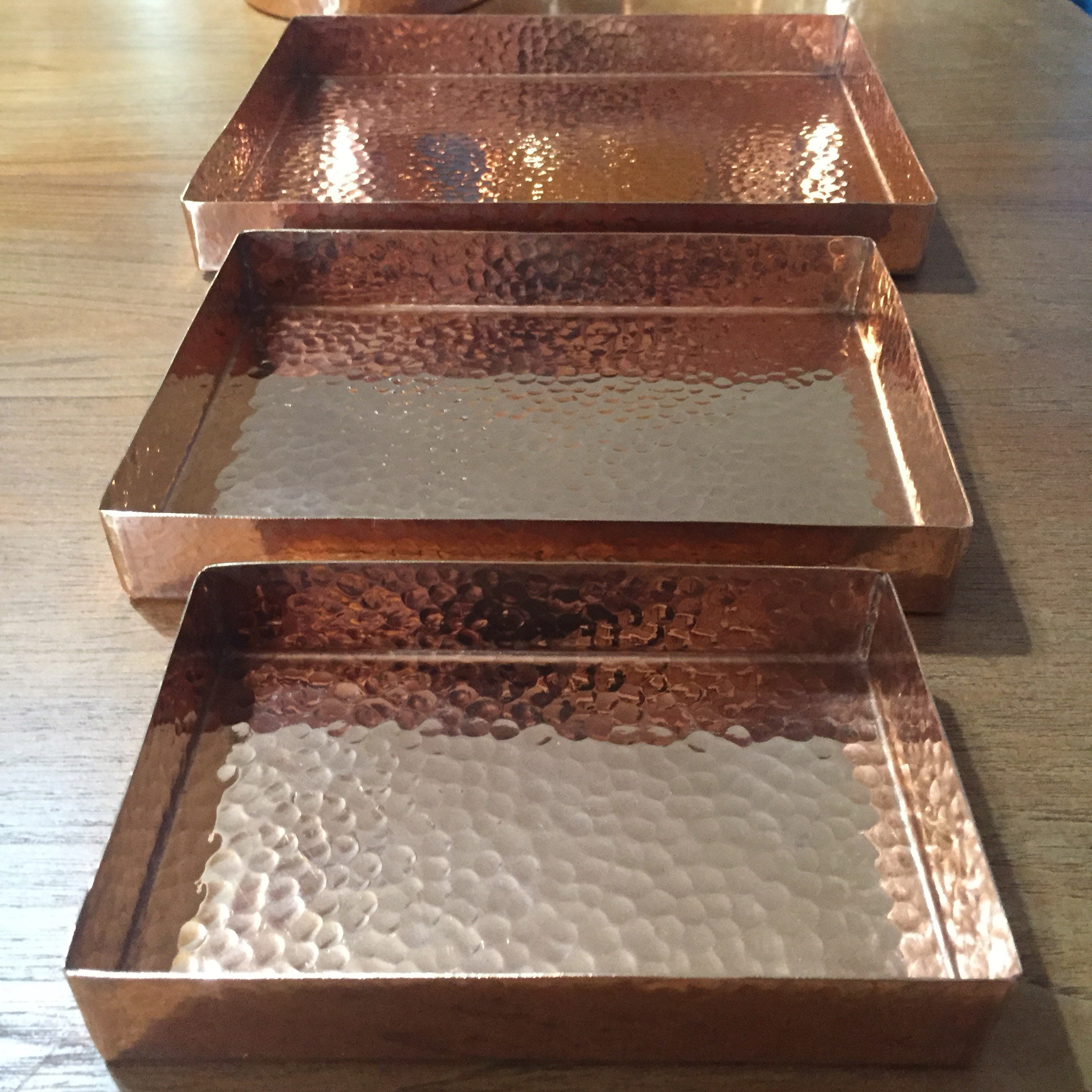 Pure Hammered Copper 3-Piece Valet Tray Set