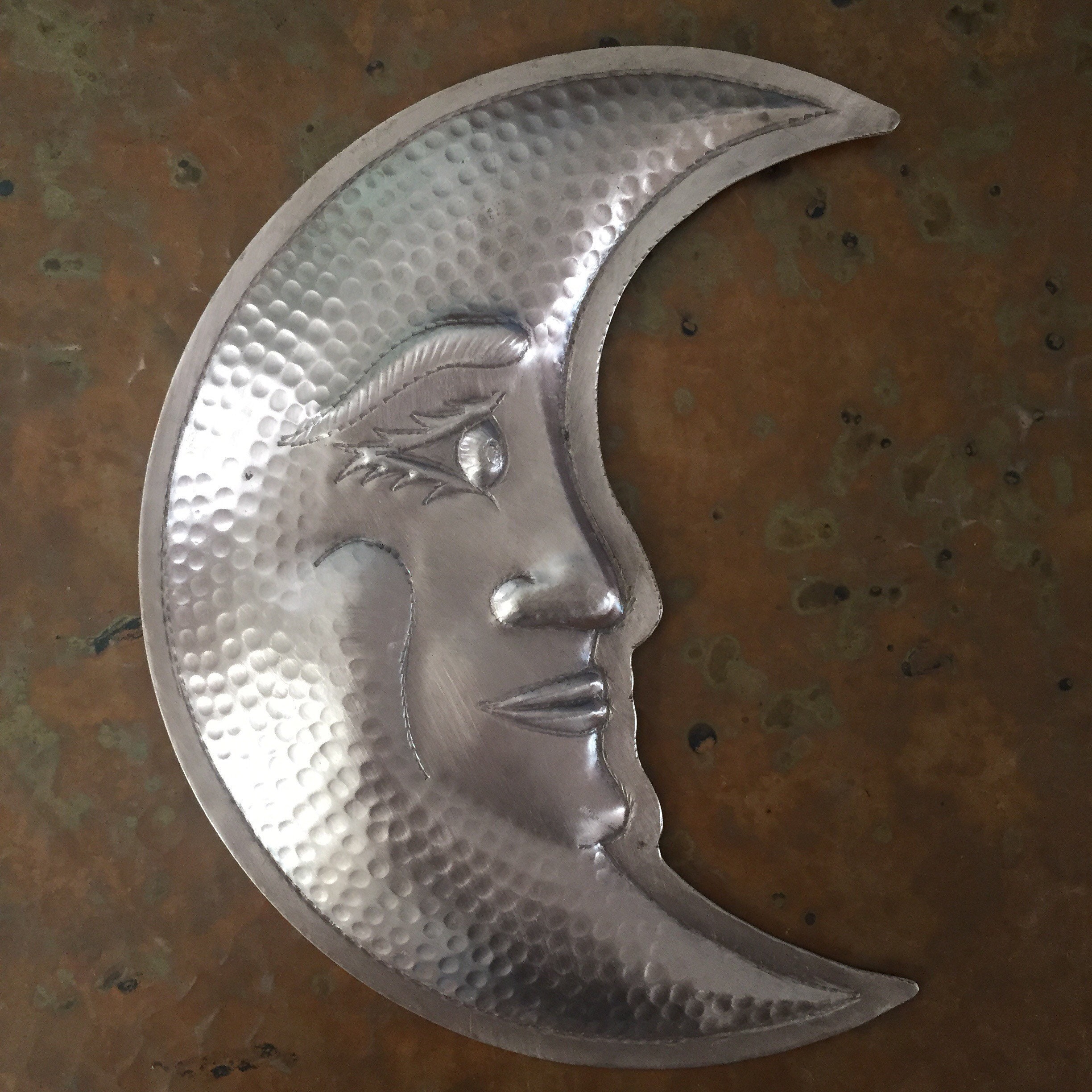 Handcrafted hammered copper 8 moon wall decor