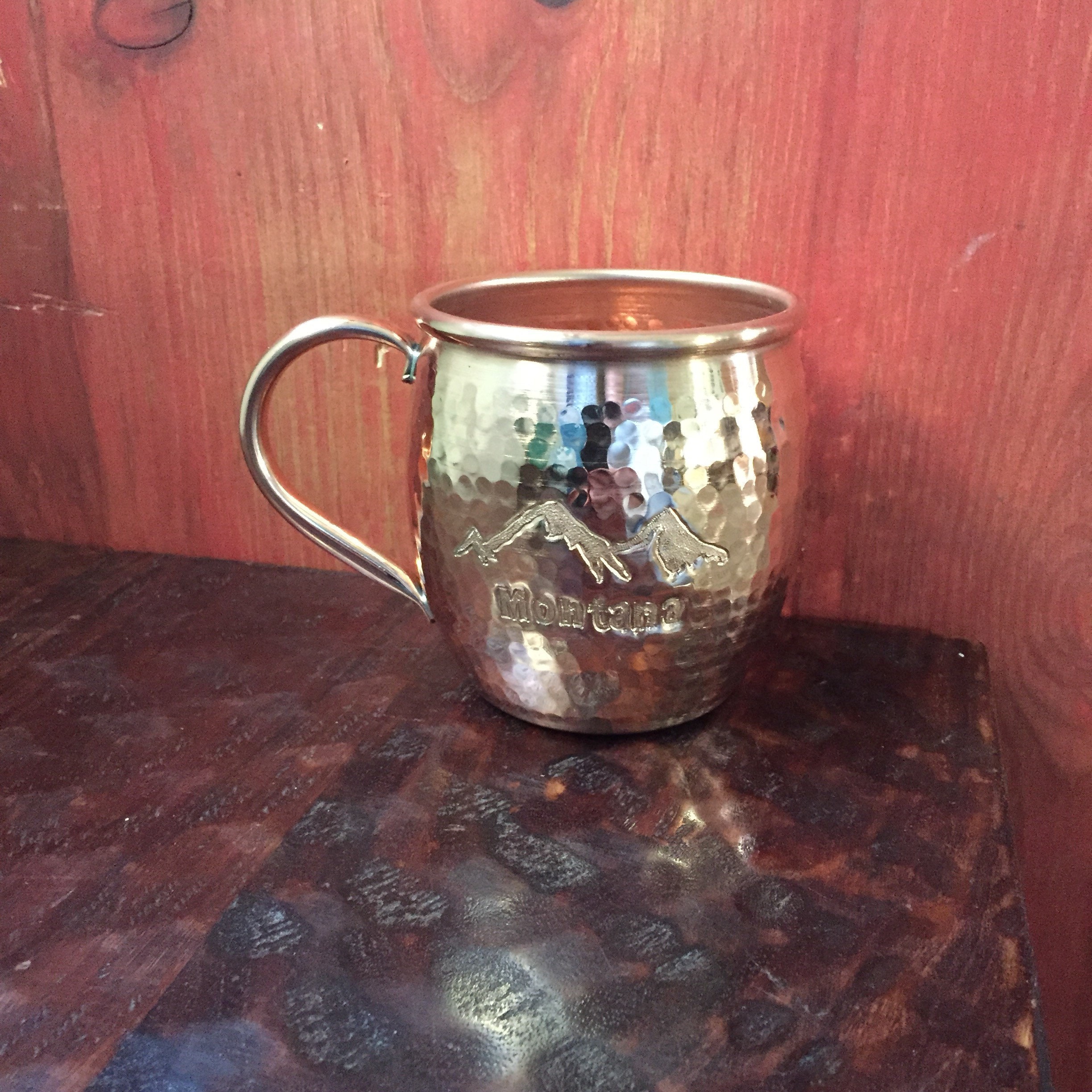 16oz Moscow Mule Hammered Copper Barrel Mug with Montana and mountains ...