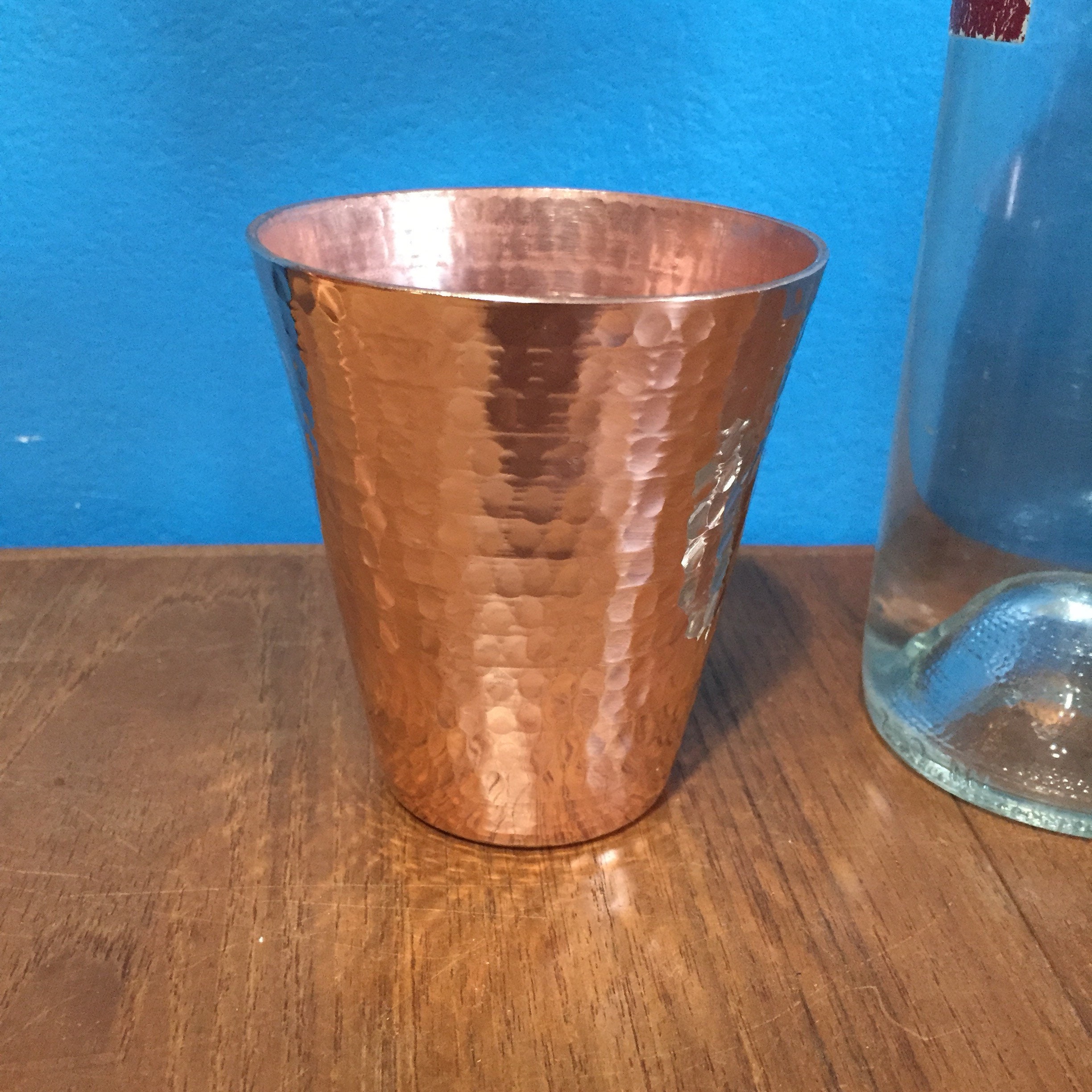 Handcrafted heavy gauge hammered copper 10oz water cup drinking glass