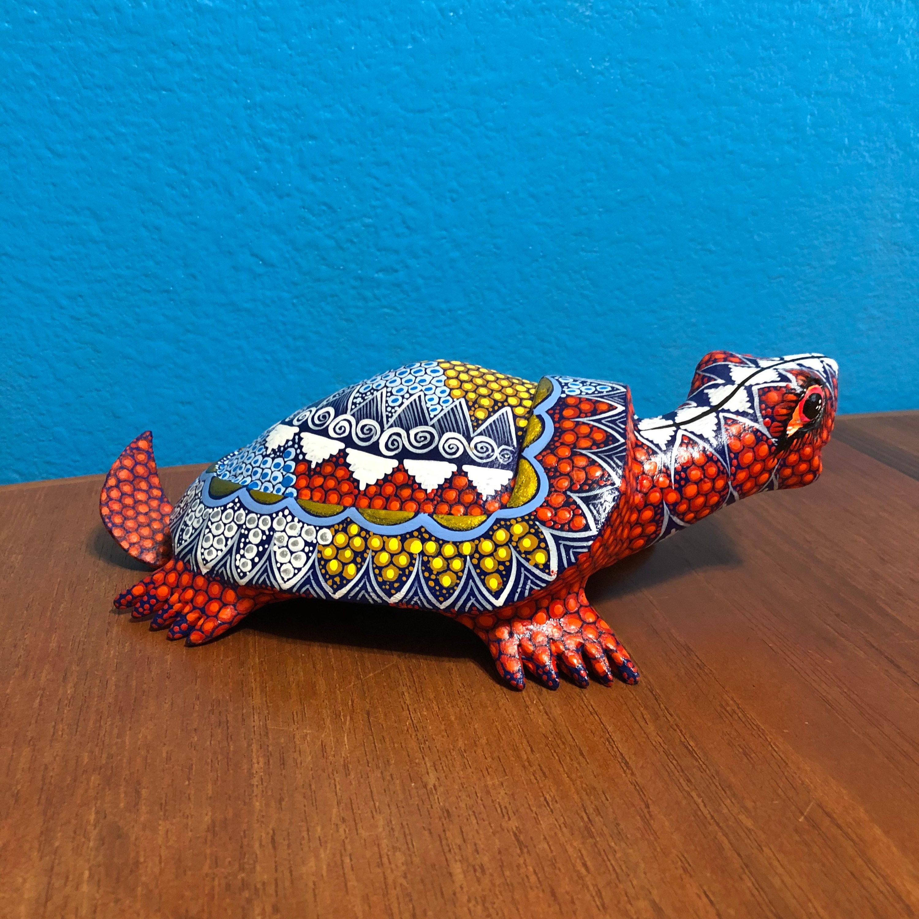 Alebrije Red and Blue Turtle Wood Carving by Roberto and Esperanza ...