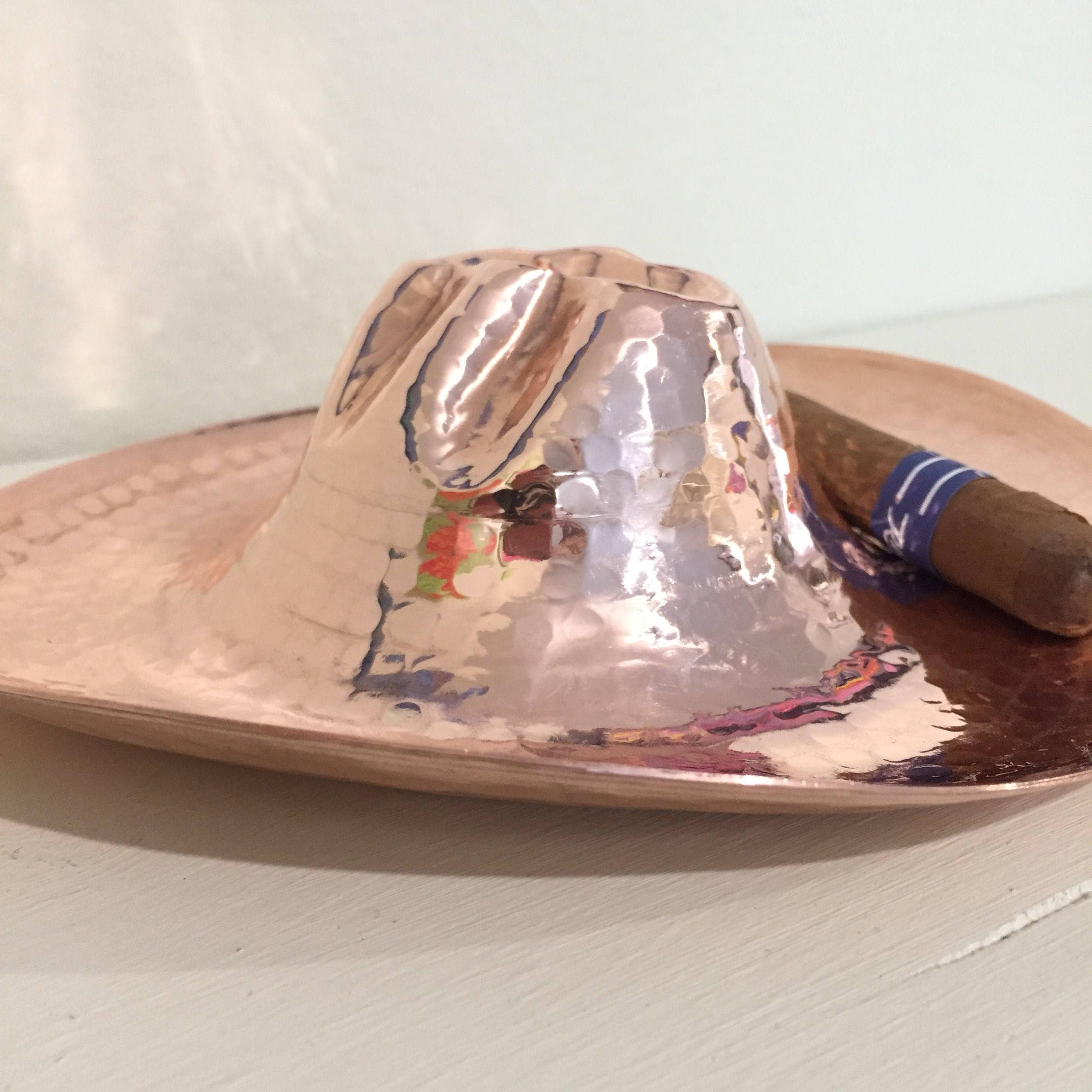 Handcrafted hammered copper cowboy hat ashtray/candy dish (7diameter)