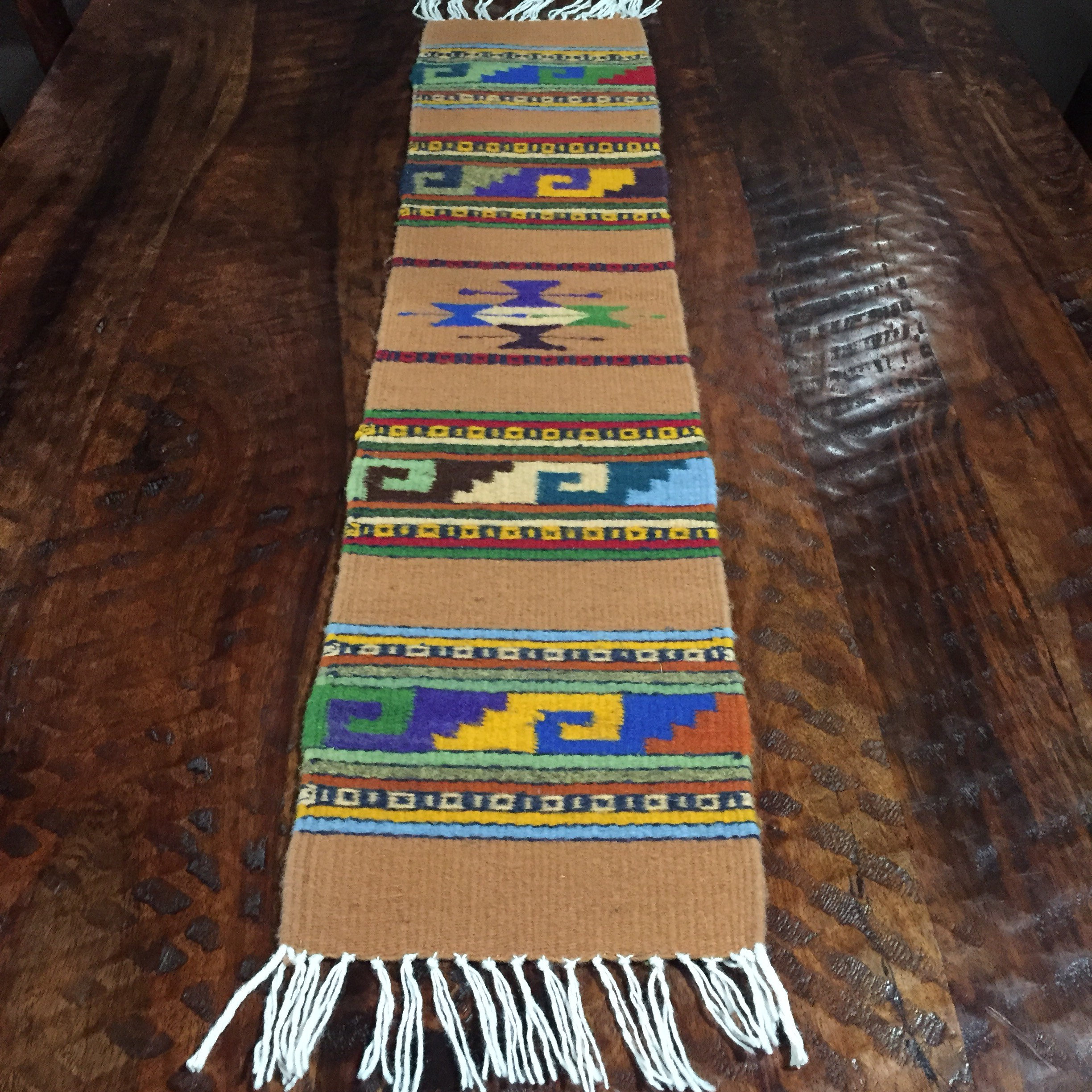 Zapotec hand woven merino wool table runner 39 x 8