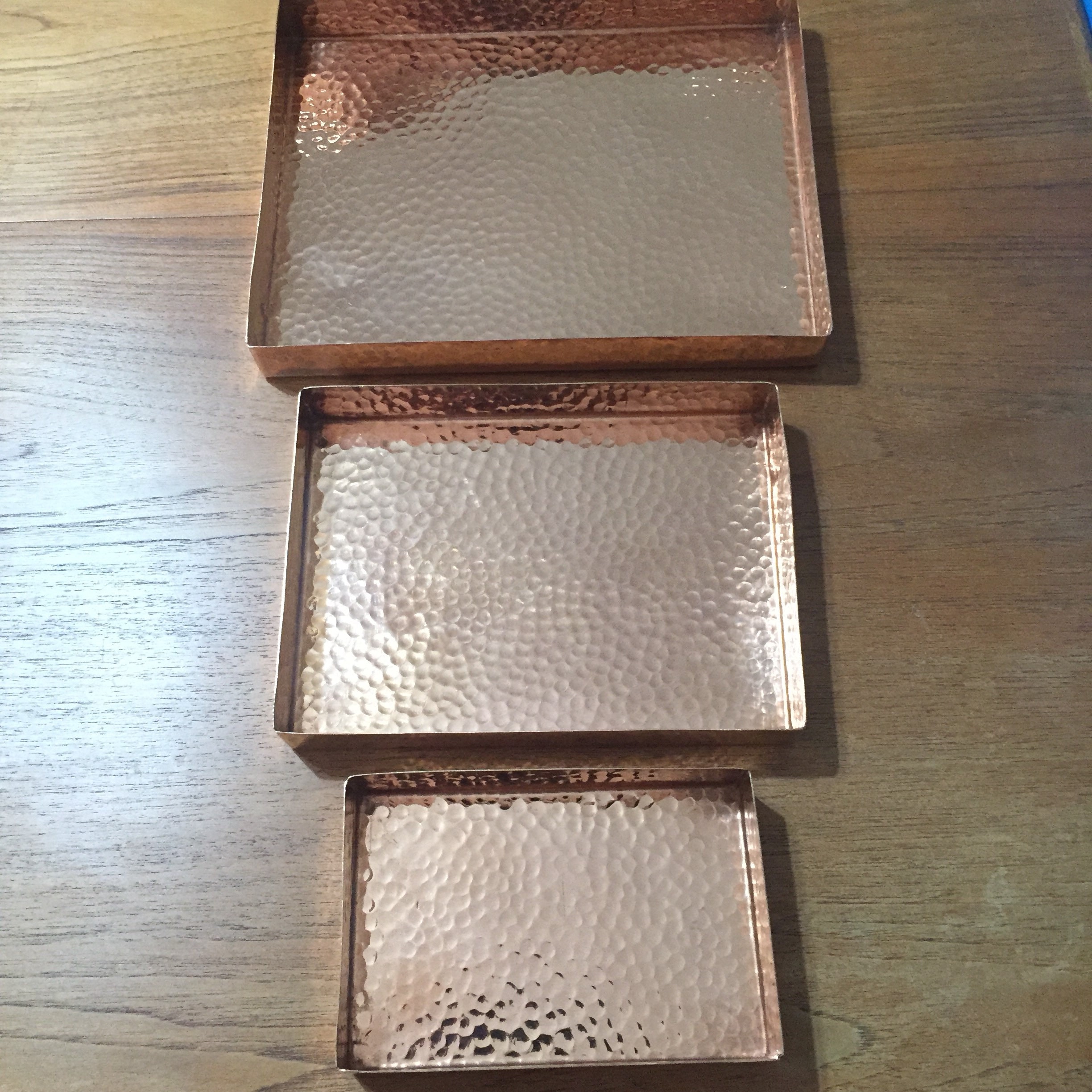Pure Hammered Copper 3-Piece Valet Tray Set