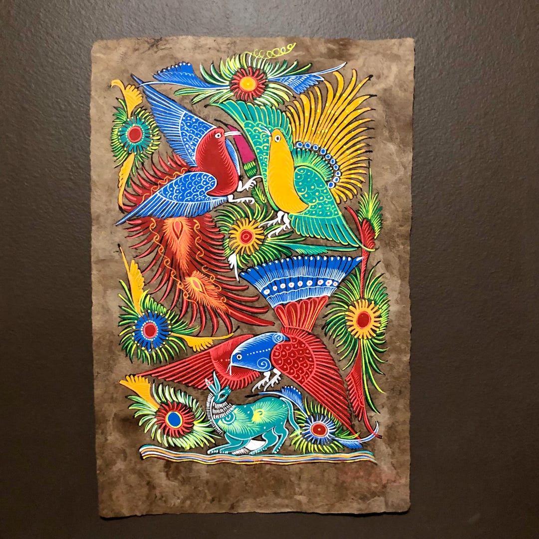 Handmade Amate Bark Paper Art: Mexican Folk Art Birds & Flowers - Etsy