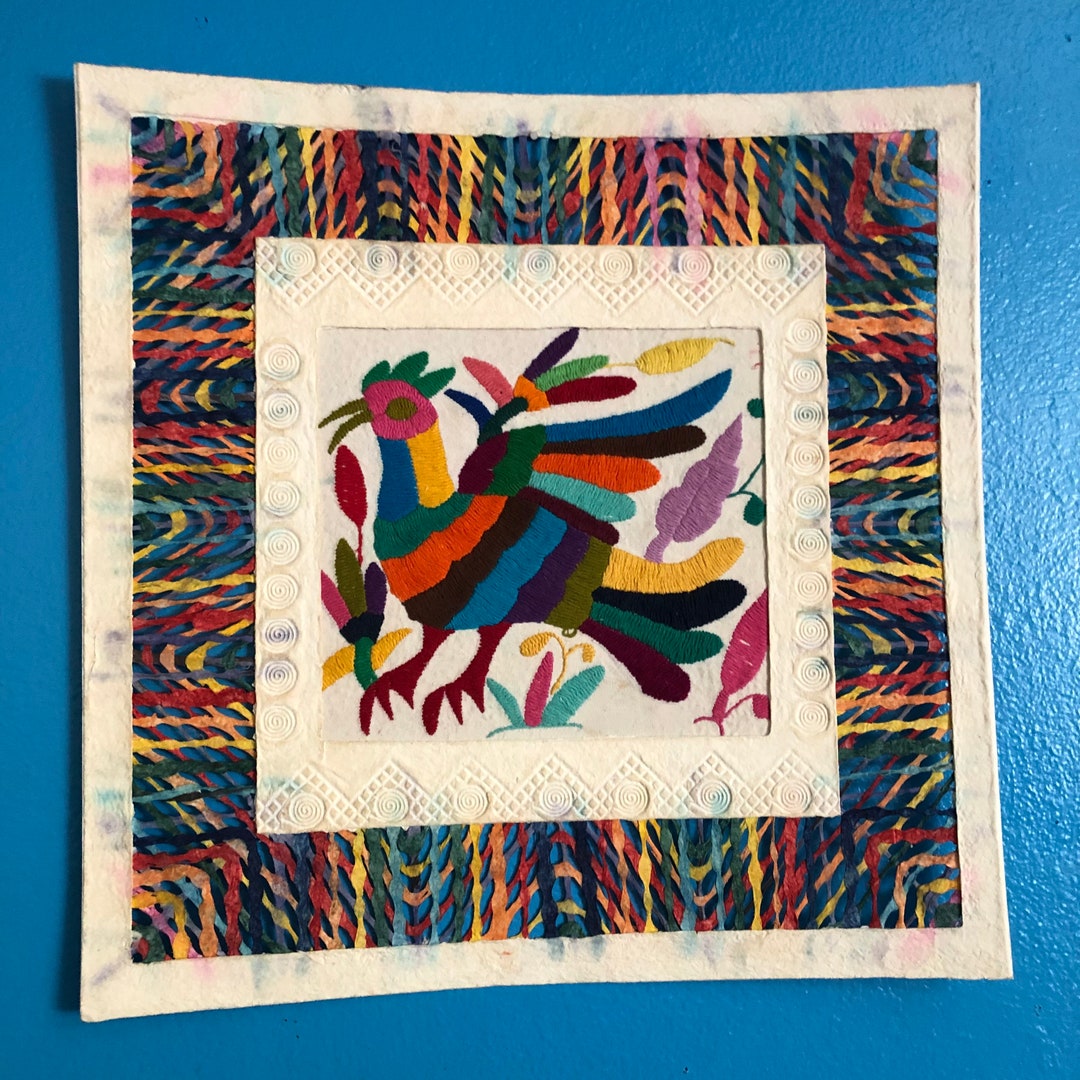 Handmade Otomi Embroidered Wall Art: Mexican Bark Paper Bird & Flowers ...