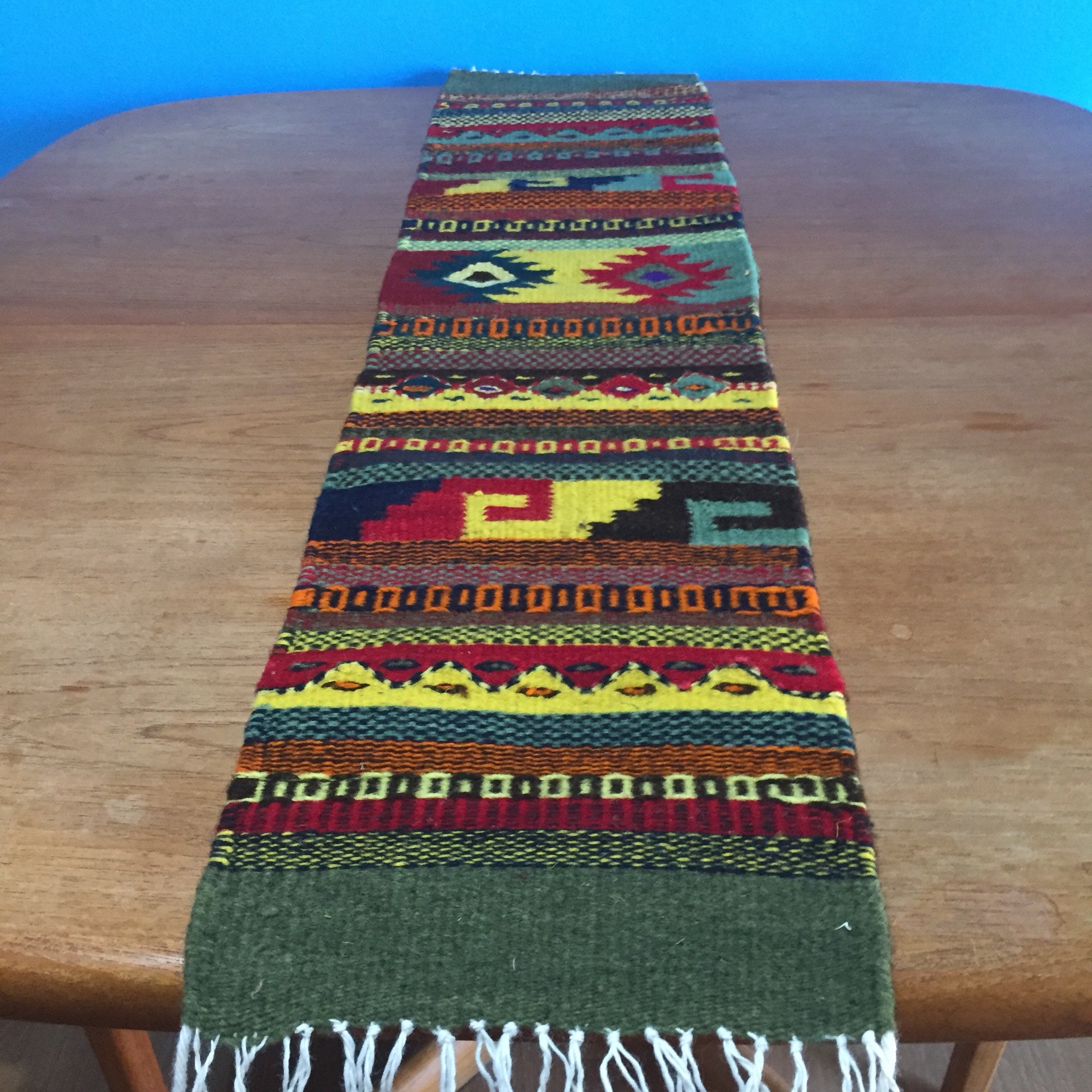 Zapotec hand woven merino wool table runner 40 x 10