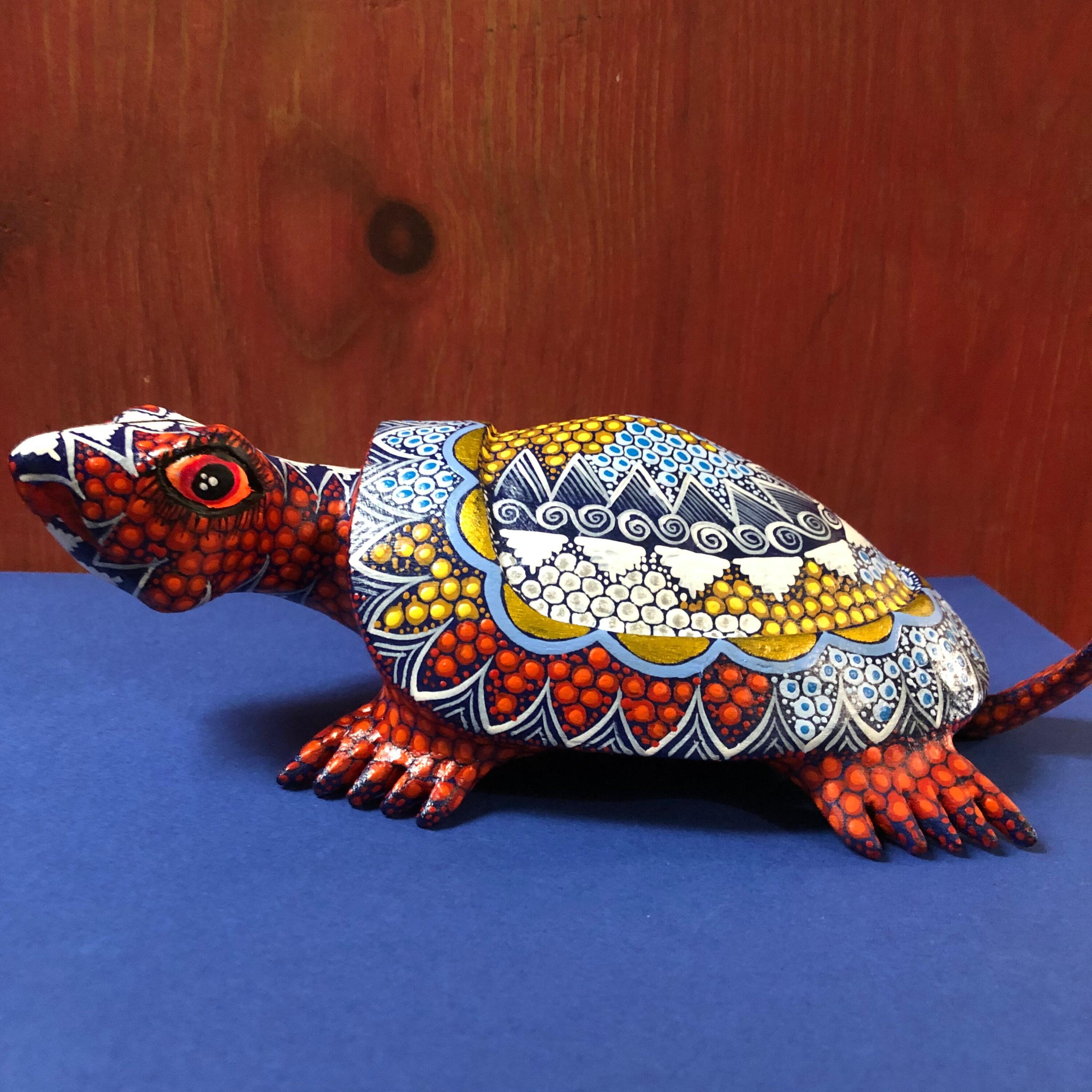 Alebrije Red and Blue Turtle Wood Carving by Roberto and Esperanza ...