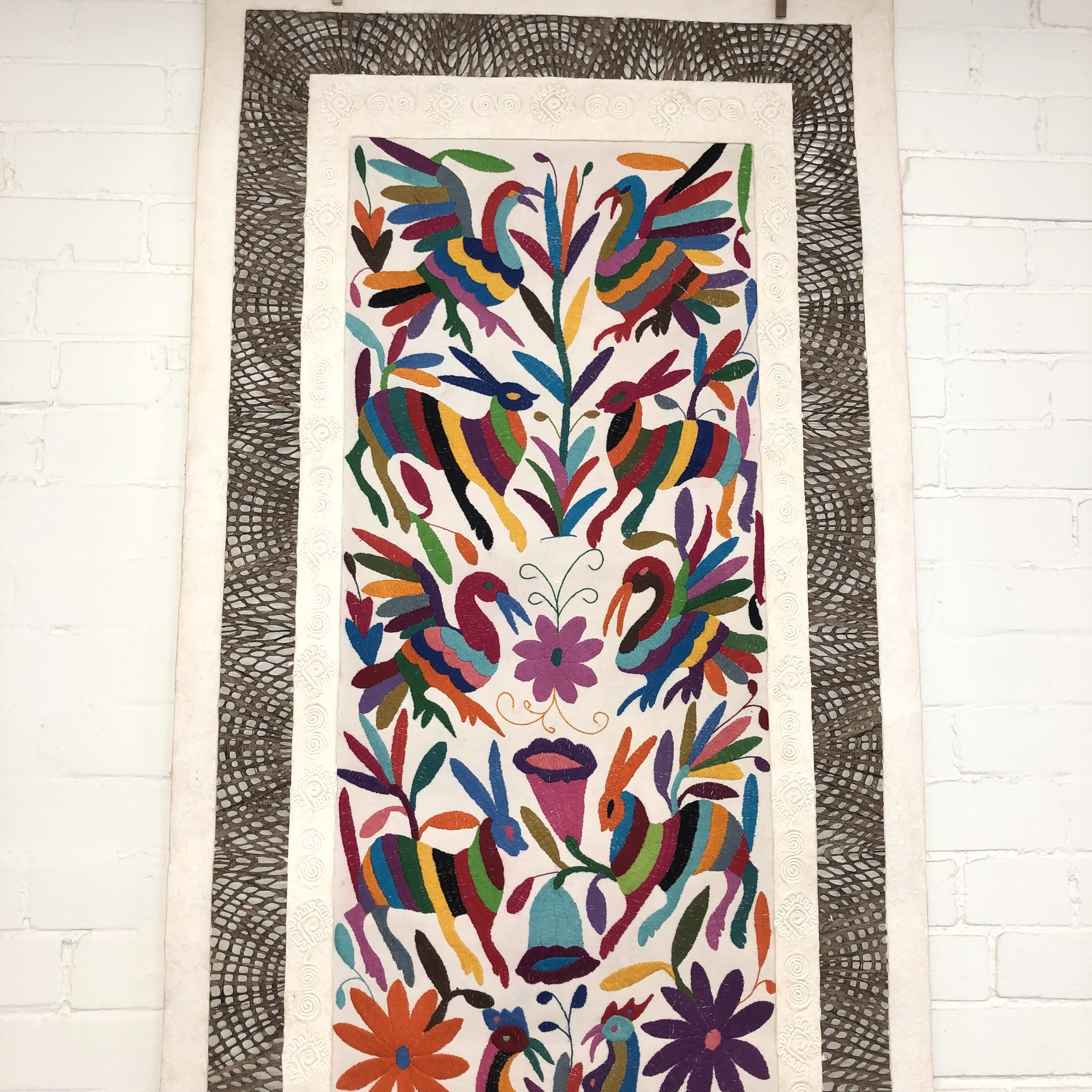 X-Large 7’ Amate Paper Wall Art with Otomí Hand Embroidered Multicolor ...