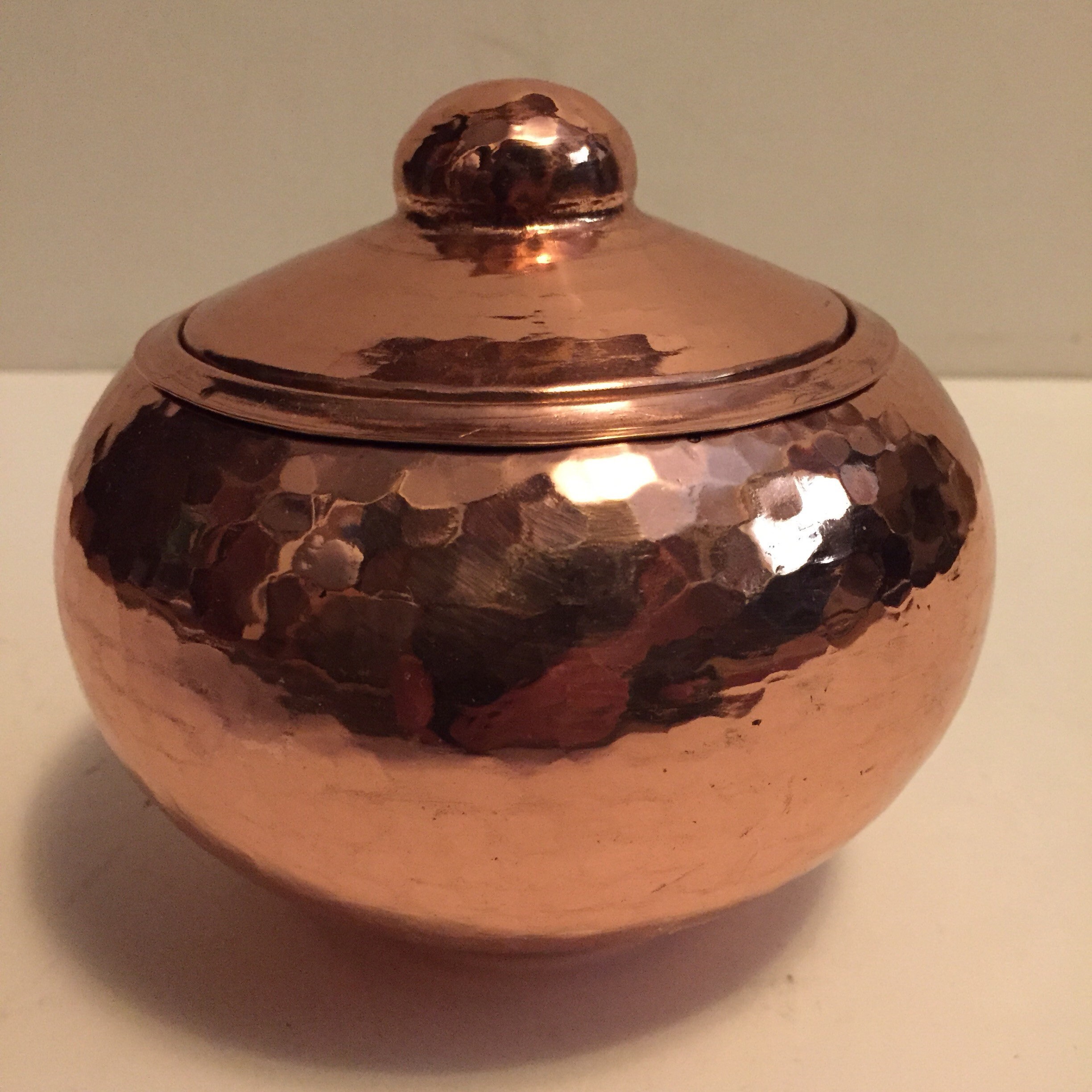 Hammered Copper Round Storage Container with Lid