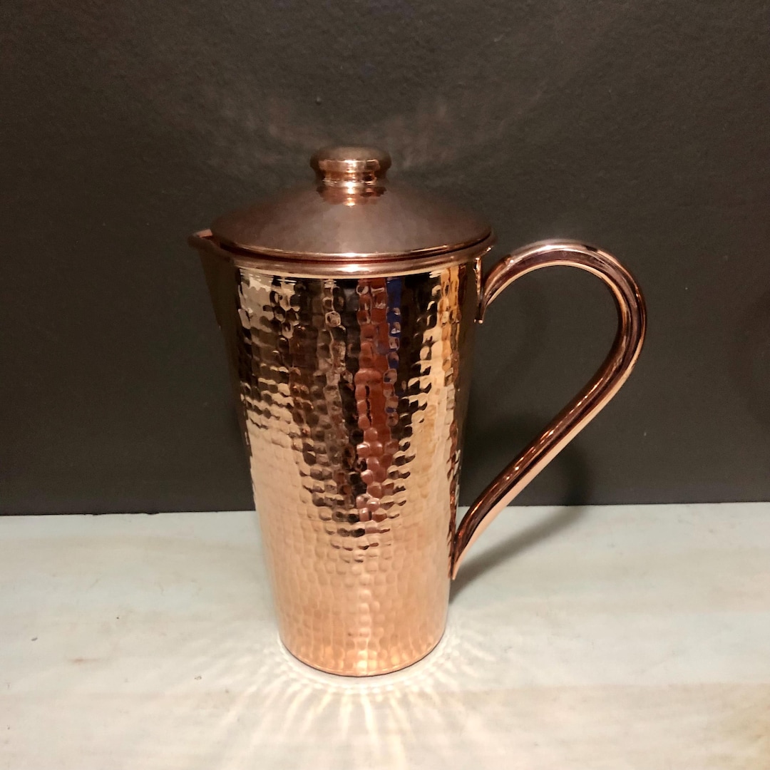 Hammered Copper Pitcher With Lid - 1.5 L Capacity, 100% Pure Copper - Etsy