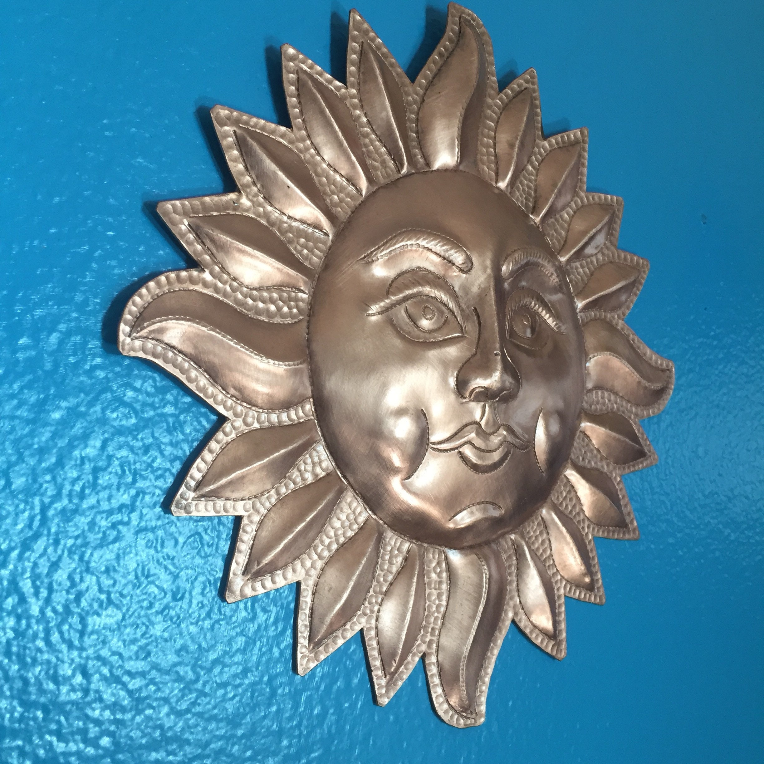 Handcrafted hammered copper 8 sun wall decor